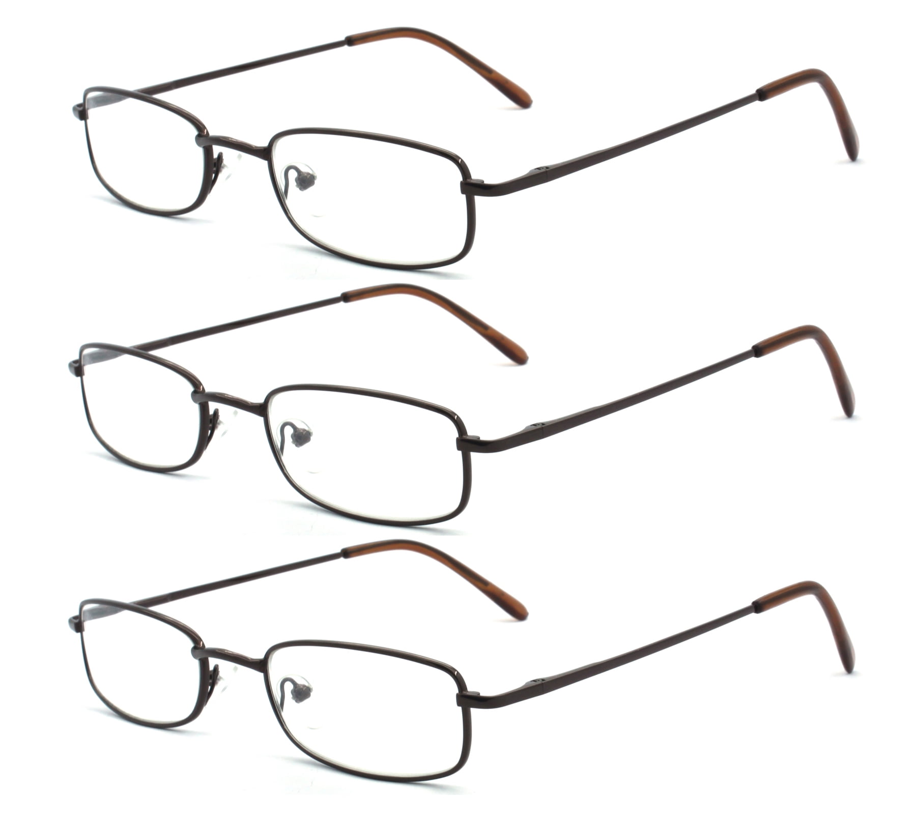 EYE ZOOM 3 Pack Classic Spring Hinges Rectangular Metal Reading Glasses ...