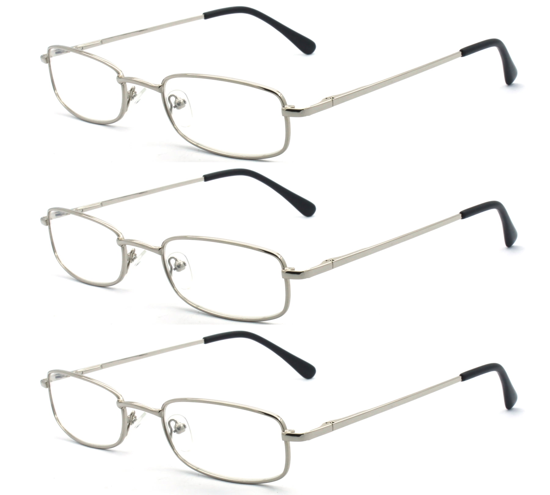 EYE ZOOM 3 Pack Classic Spring Hinges Rectangular Metal Reading Glasses ...