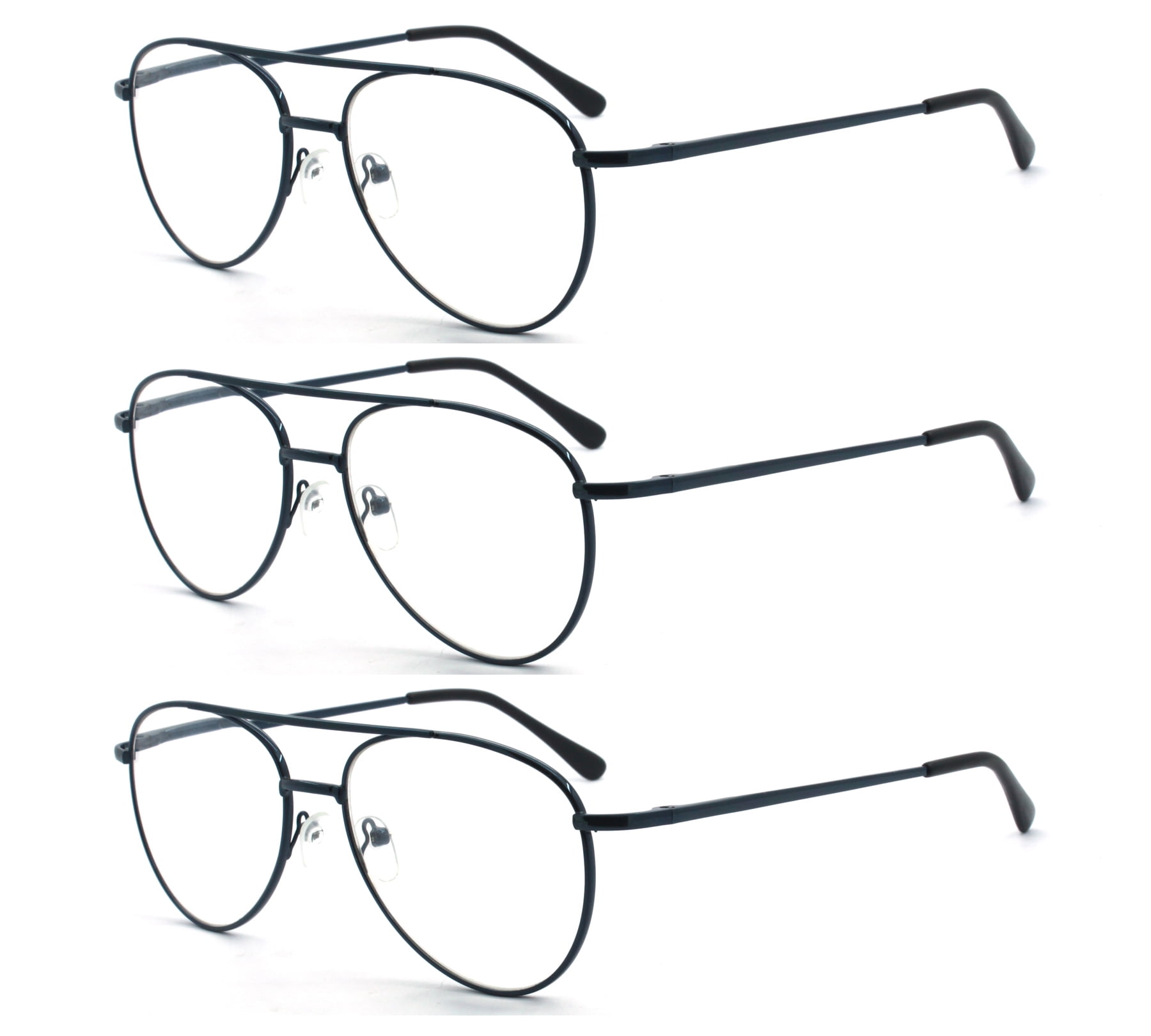 EYE ZOOM 3 Pack Metal Frame Aviator Style Reading Glasses with Spring ...