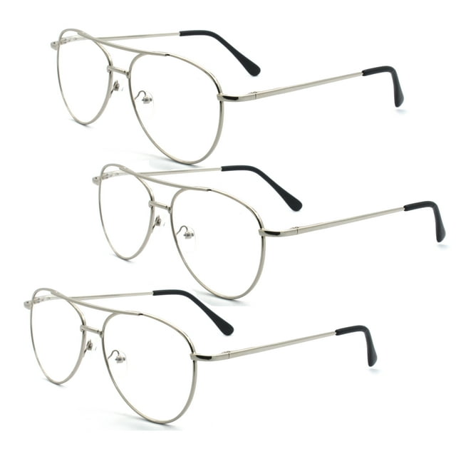 EYE ZOOM 3 Pack Metal Frame Aviator Style Reading Glasses with Spring ...