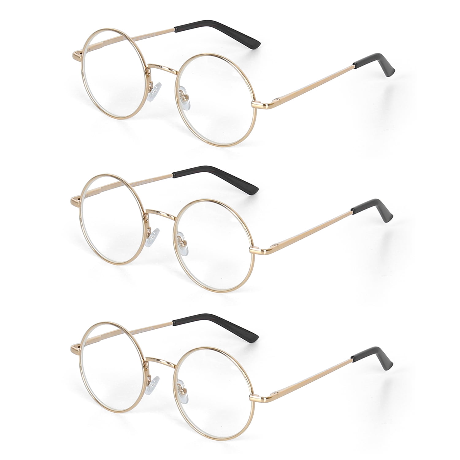 EYE ZOOM 3 Pack Metal Frame Round Reading Glasses with Spring Hinge ...