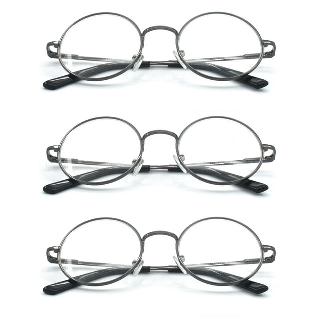 EYE ZOOM 3 Pack Metal Frame Round Reading Glasses with Spring Hinge ...