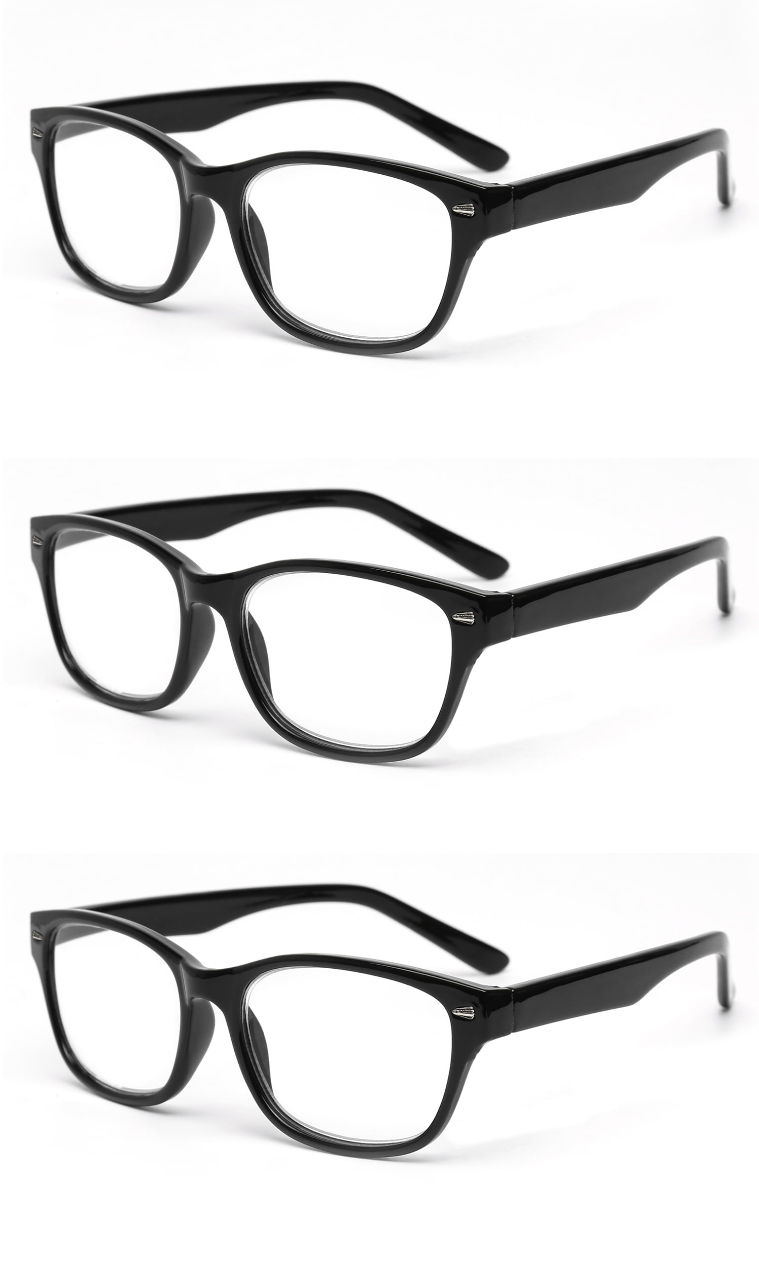 EYE ZOOM Retro Reading Glasses, Unisex Acrylic Frame, 3 Pack, Black +1. ...