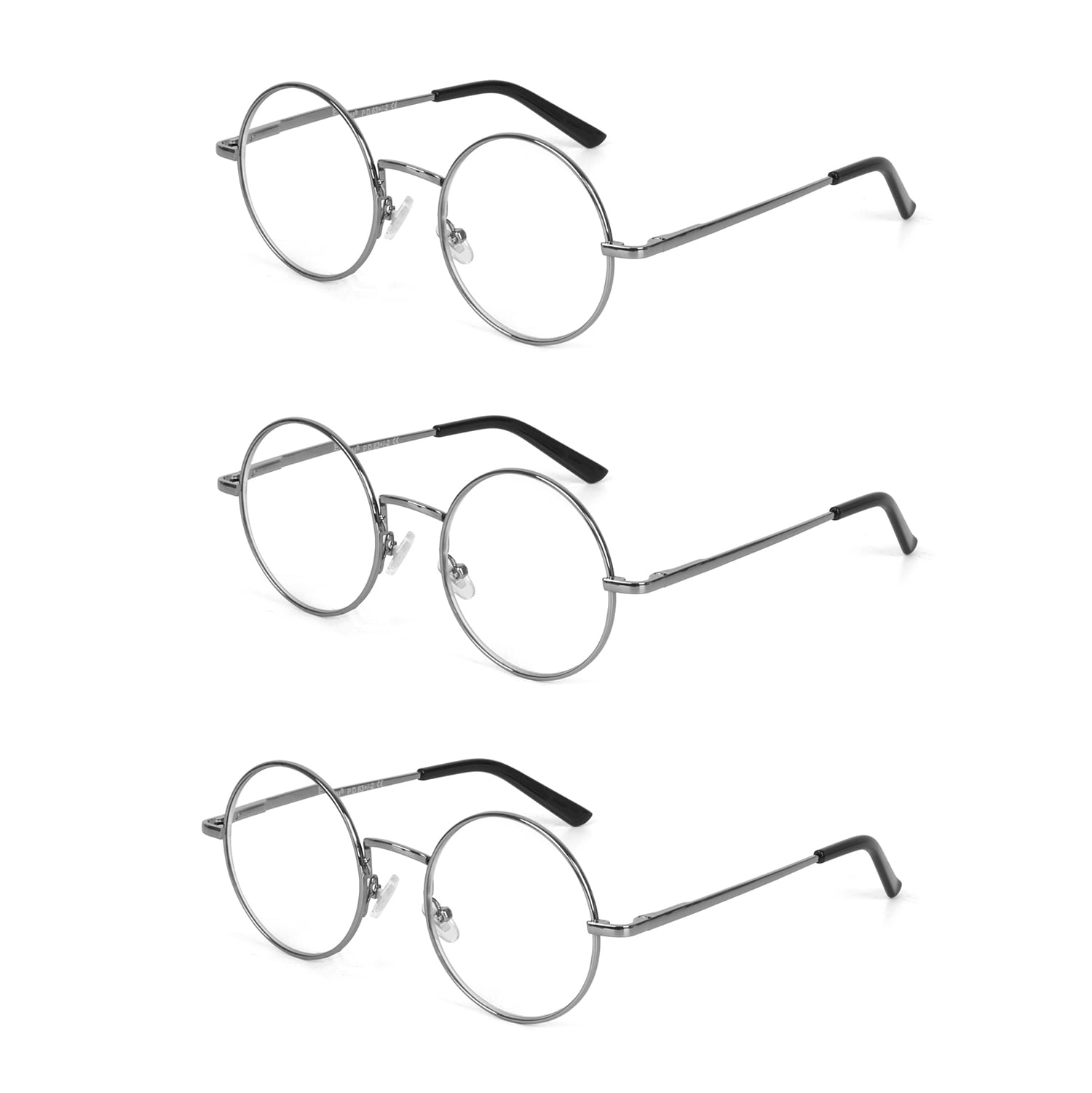 EYE ZOOM 3 Pack Round Metal Frame Blue Light Blocking Reading Glasses ...