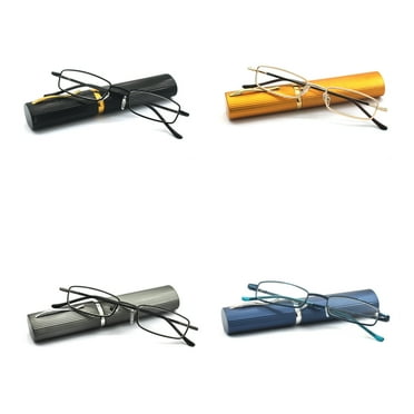 EYE ZOOM 2 Pack Compact Metal Rimless Reading Glasses with Light Slim ...