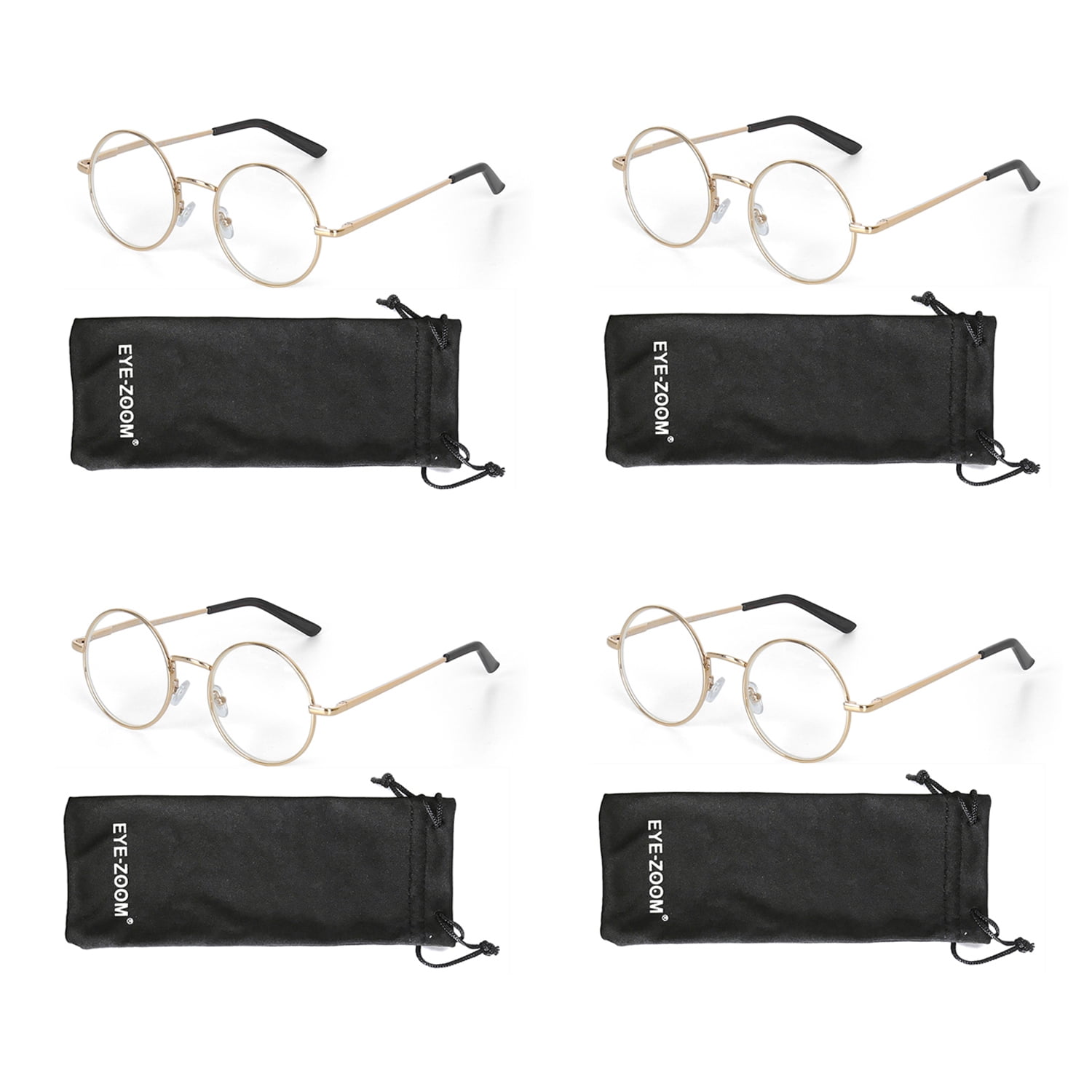 EYE ZOOM 4 Pack Metal Frame Round Reading Glasses with Spring Hinge ...