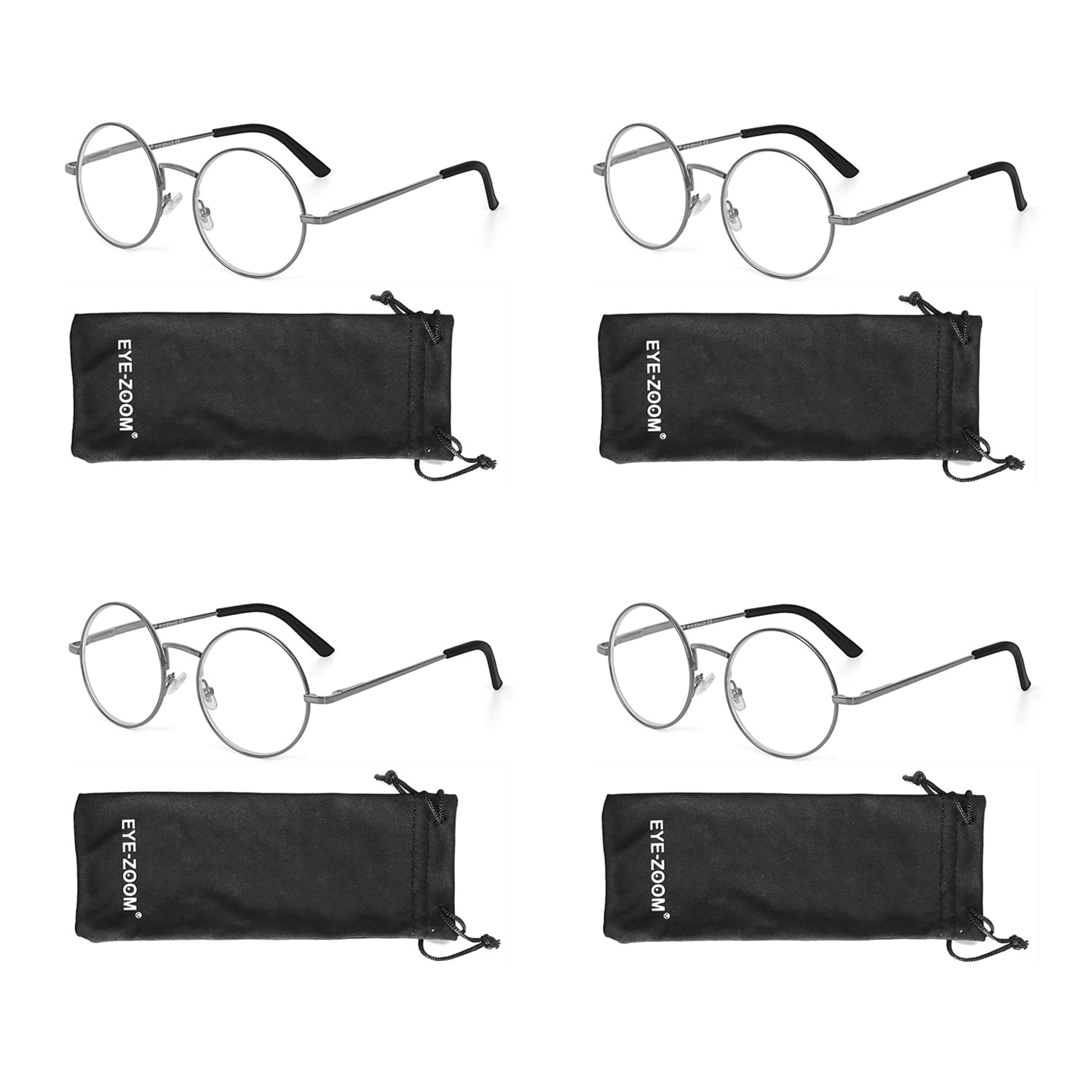 EYE ZOOM 4 Pack Metal Frame Round Reading Glasses with Spring Hinge ...