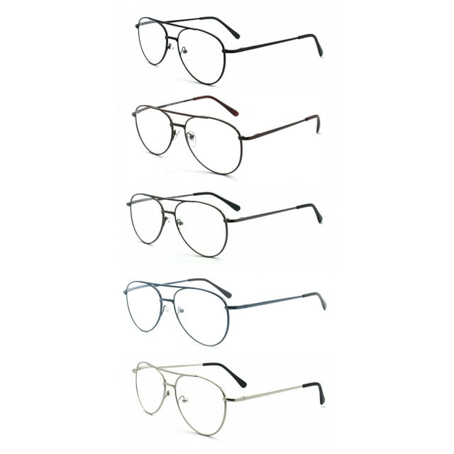 EYE ZOOM 5 Pack Metal Frame Aviator Style Reading Glasses with Spring ...