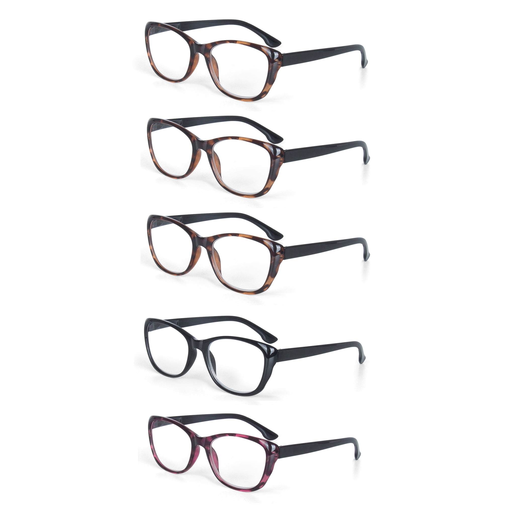 EYE ZOOM 5 Pack Plastic Frame Vintage Cat Eye Style Reading Glasses ...