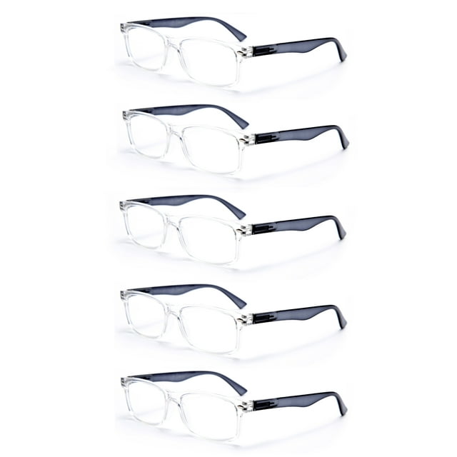 EYE ZOOM Fashion 5 Pack Unisex Rectangular Reading Glasses, Plastic ...