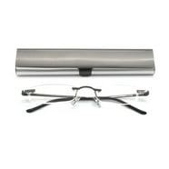 EYE ZOOM 2 Pack Compact Metal Rimless Reading Glasses with Light Slim ...