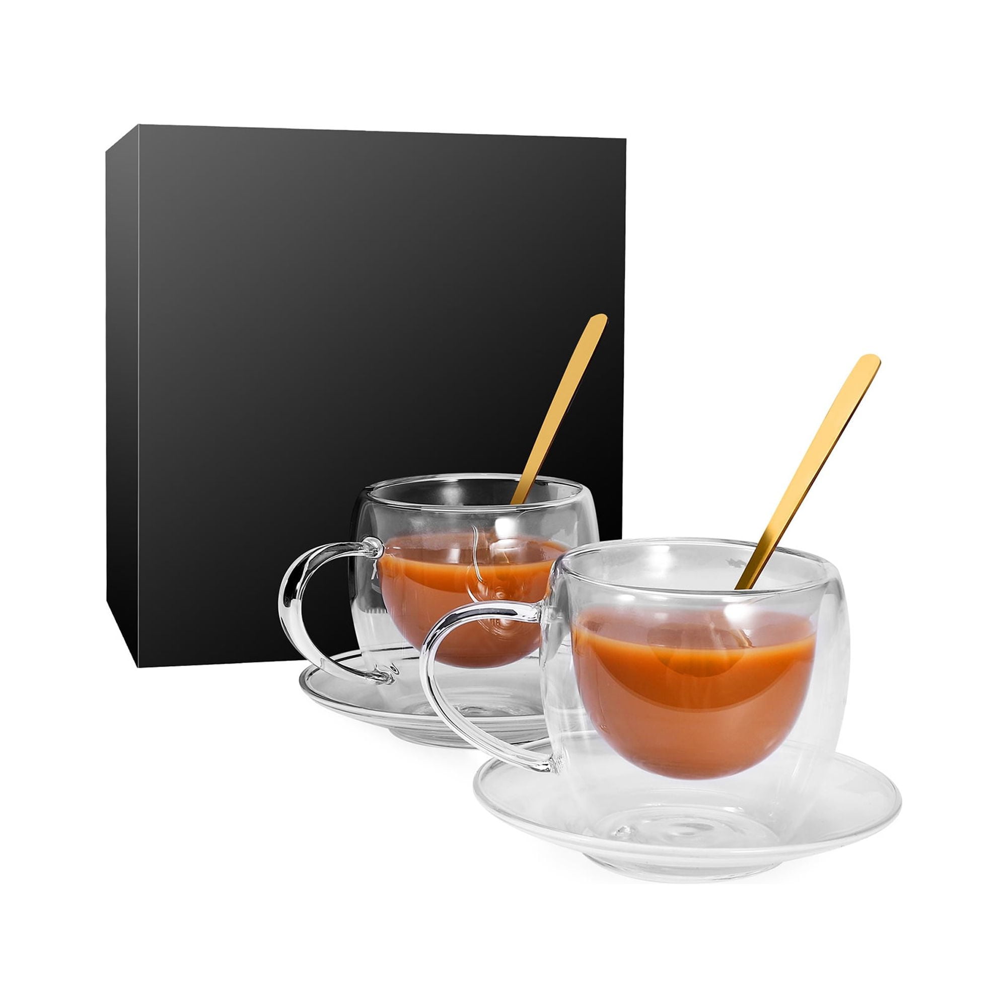 EYE4TECHS Clear Glass Coffee Cups with Spoons in a Luxurious Gift Box ...