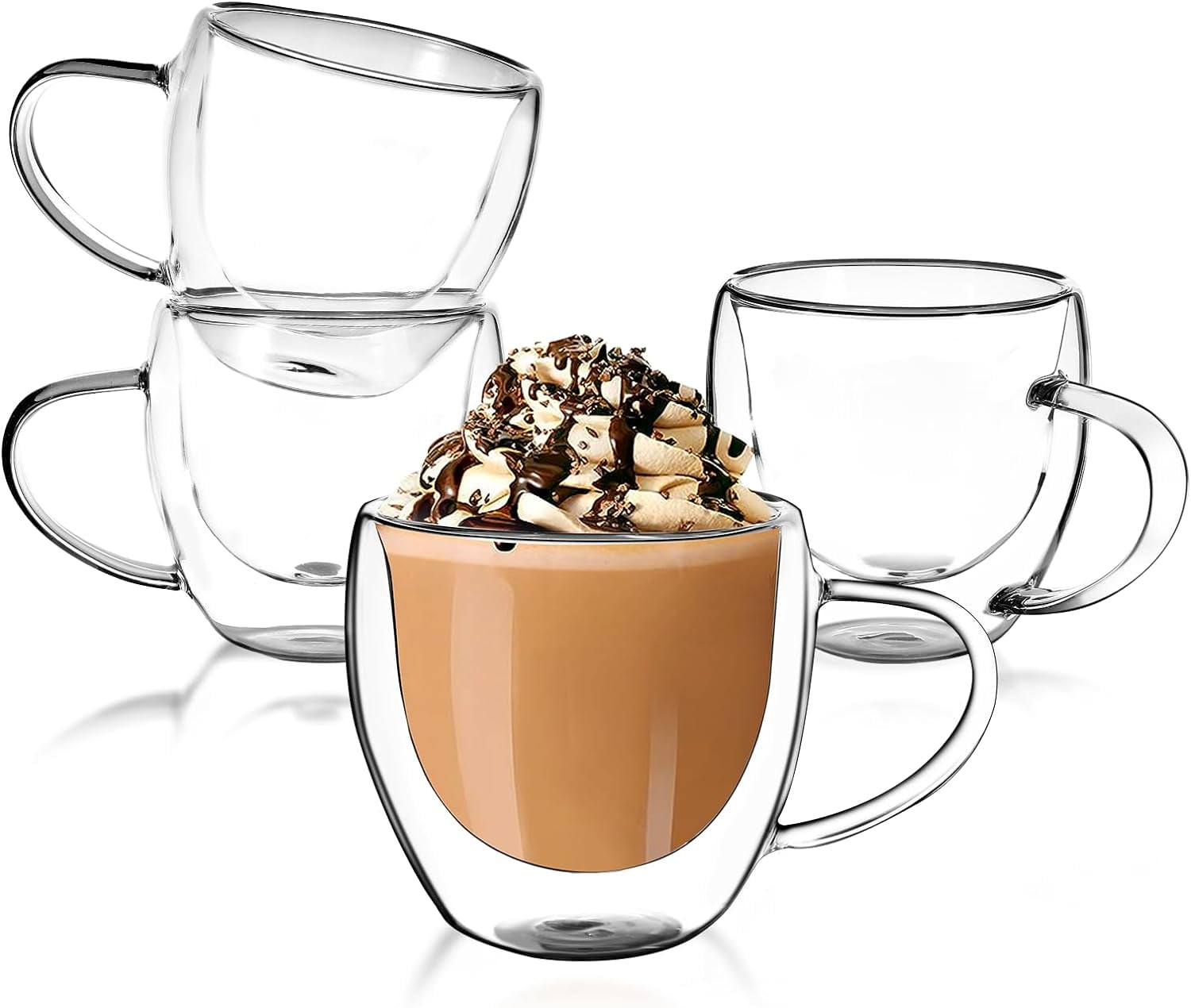 EYE4TECHS Clear Glass Double Wall Insulated Round Coffee Mugs Set of 4 ...