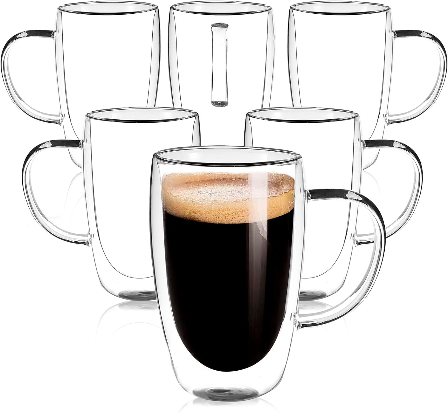 EYE4TECHS Clear Glass Double Wall Insulated Round Coffee Mugs Set of 6 ...