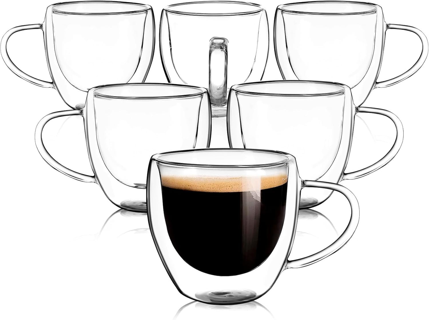 EYE4TECHS Clear Glass Double Wall Insulated Round Coffee Mugs Set of 6 ...