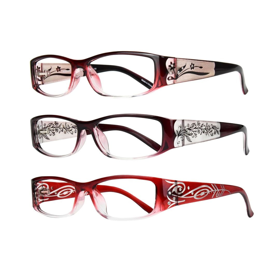 Eyebogo Kaylee Value 3-Pack Women Rectangular Reading Glasses, Burgundy ...