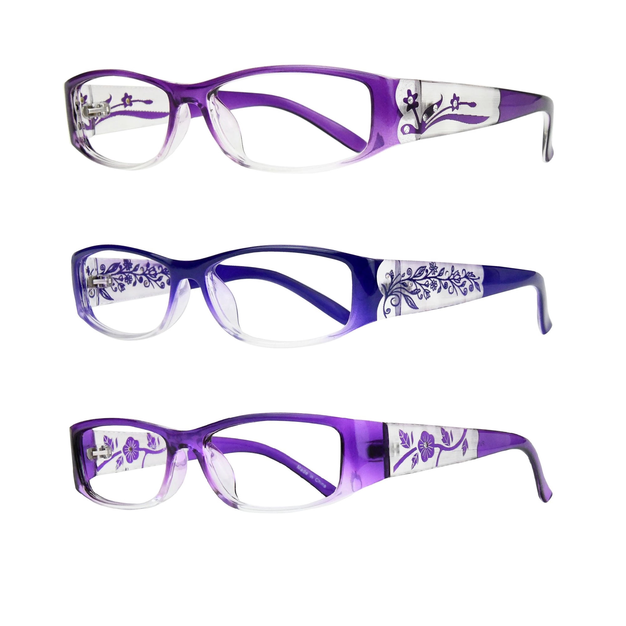 Eyebogo Kaylee Value 3-Pack Women Rectangular Reading Glasses, Purple ...