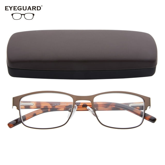 EYEGUARD Rectangular Men's Reading Glasses, Metal Deluxe Readers for Men with Premium Case ...
