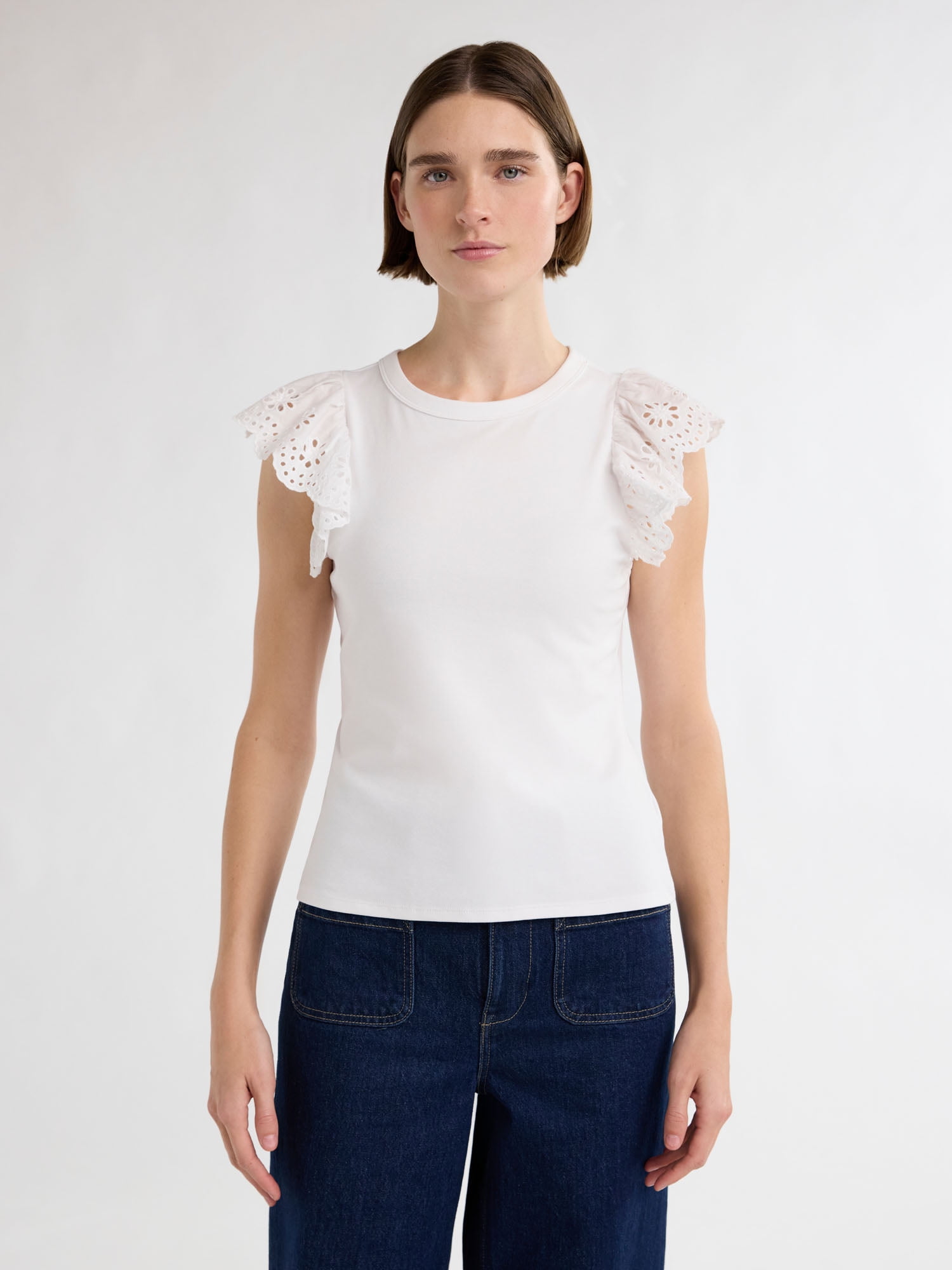 Free Assembly Women's Eyelet Flutter Sleeve Tee, Sizes XS-XXXL ...