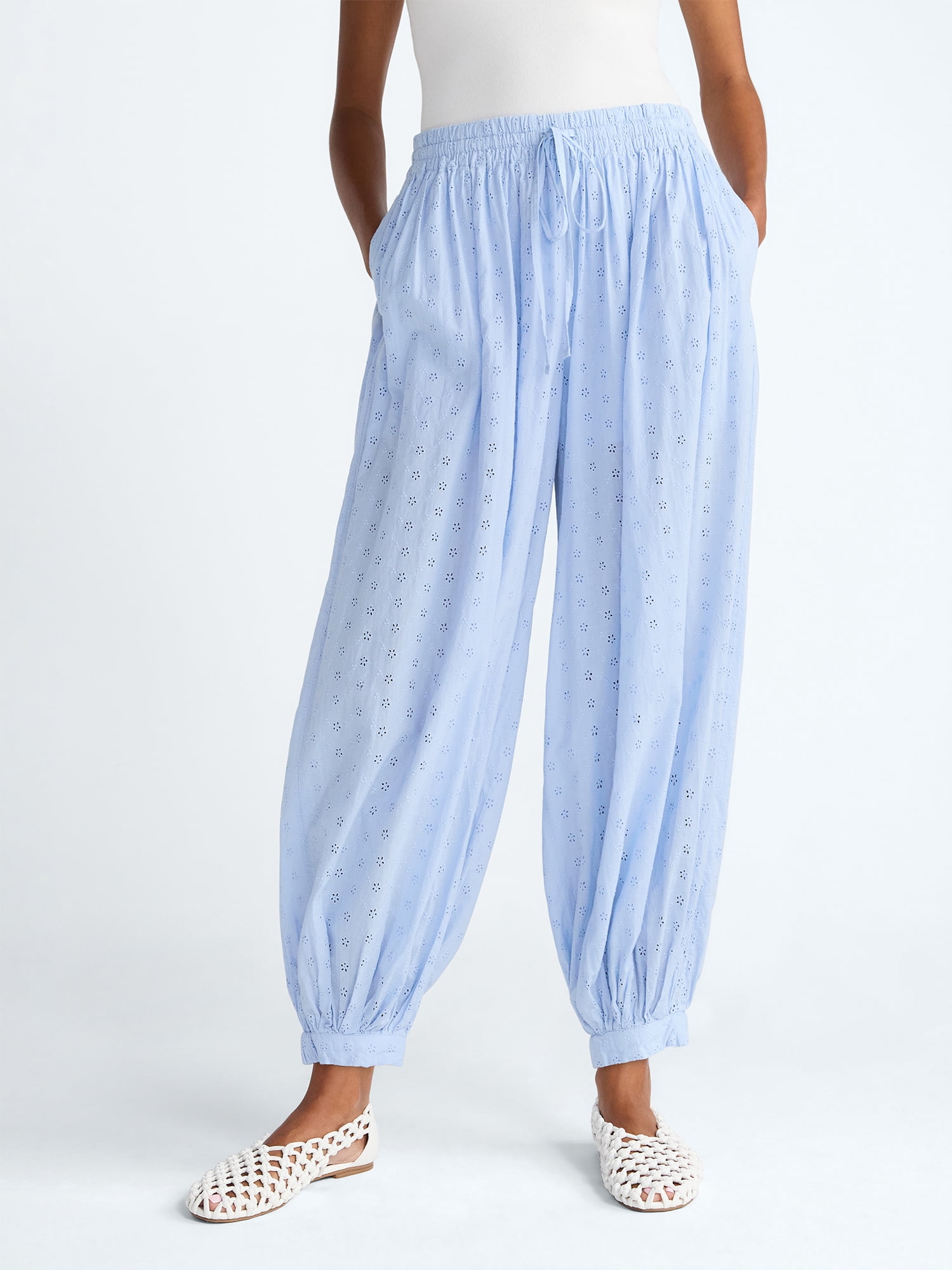 Scoop Women’s and Women's Plus Eyelet Harem Cotton Pants, Sizes XS-4X ...