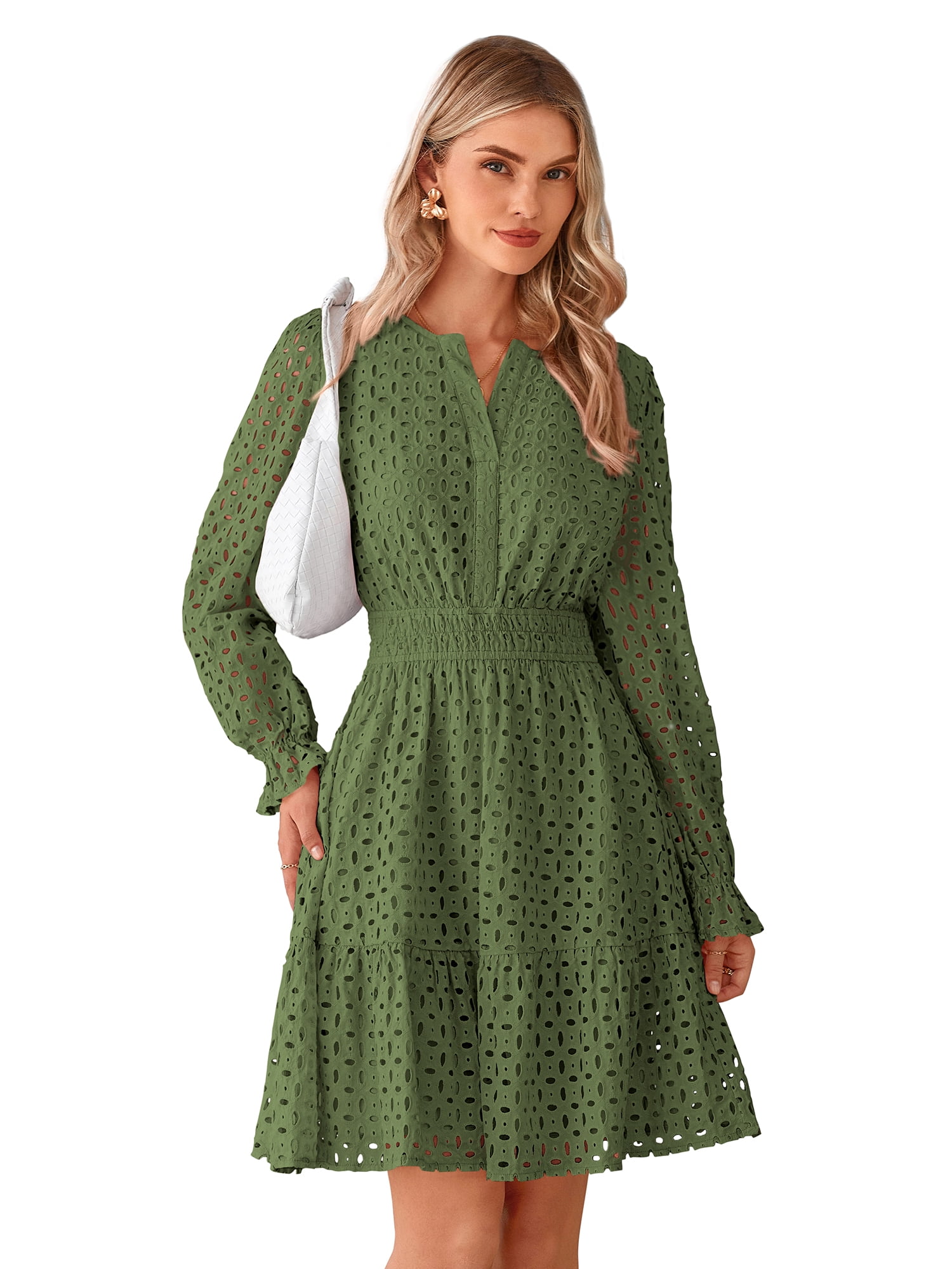 PRETTYGARDEN Women's Long Sleeve Eyelet Mini Dress, Sizes S-XXL ...