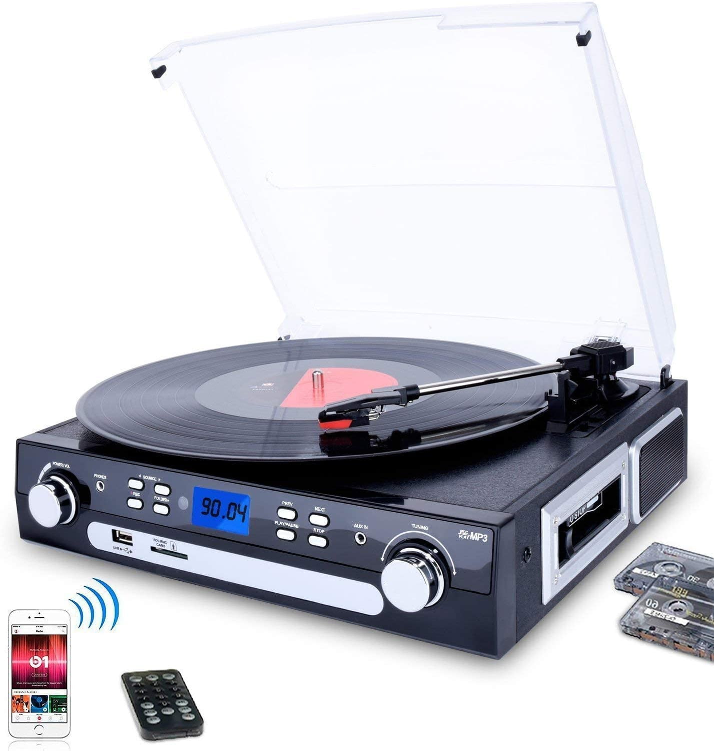 DIGITNOW Bluetooth Vinyl Player, 3-Speed Turntable, AM/FM Radio ...