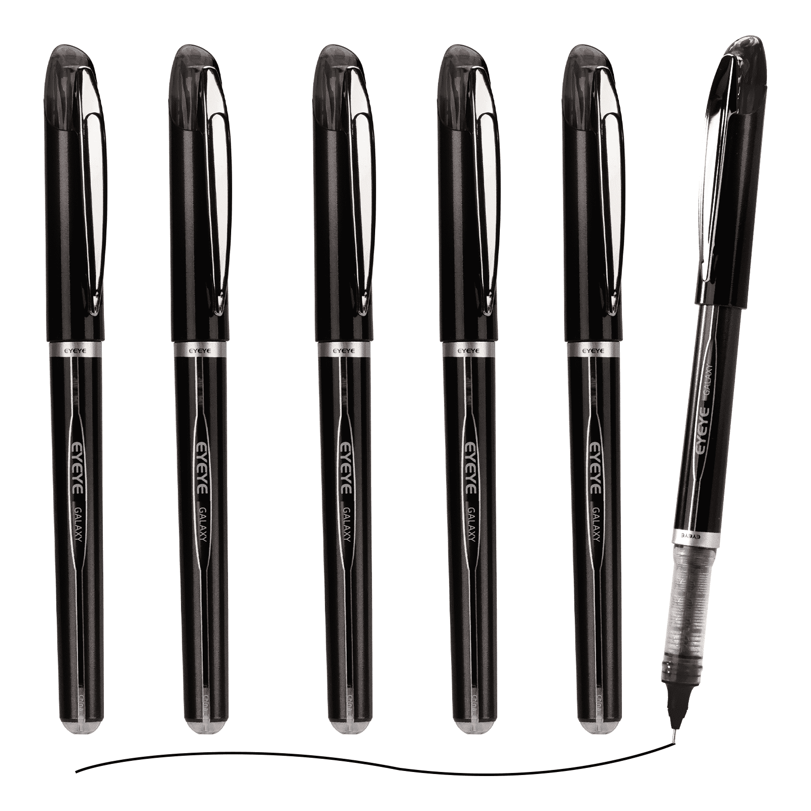 EYEYE Black Pen Roller Ball Needle Tip 0.5mm Quick Dry, 6 Pack Liquid ...