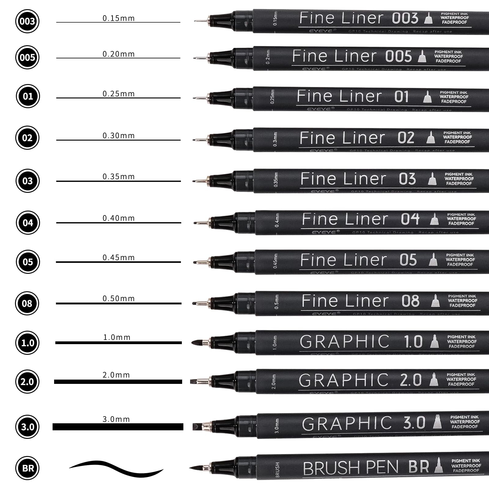 EYEYE Micro Fineliner Pens, Black Drawing BSL1 Art Pens,12 Archival Pen ...