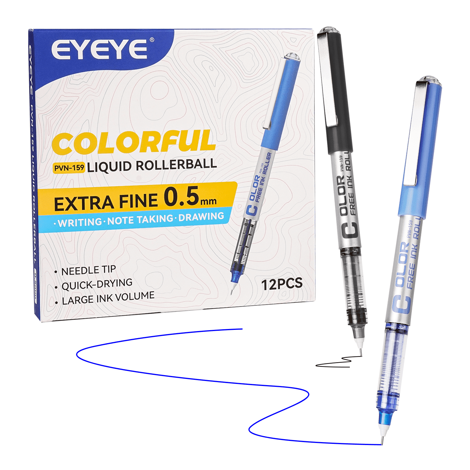 EYEYE Rollerball Pens 0.5mm, 6 Black 6 Blue Extra Fine Point Needle Tip ...