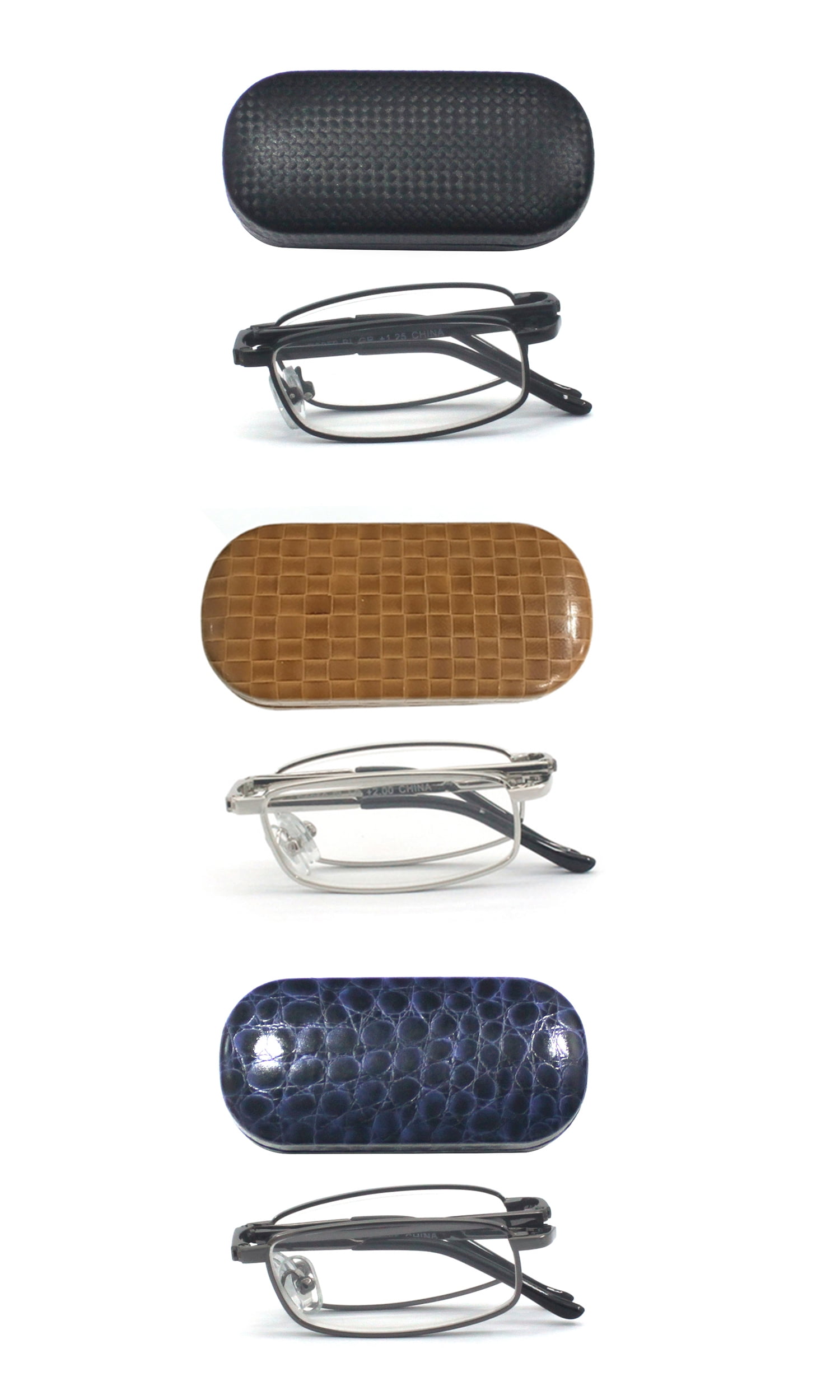 EYEZOOM 3 Pack Unisex Compact Metal Folding Reading Glasses with Case ...