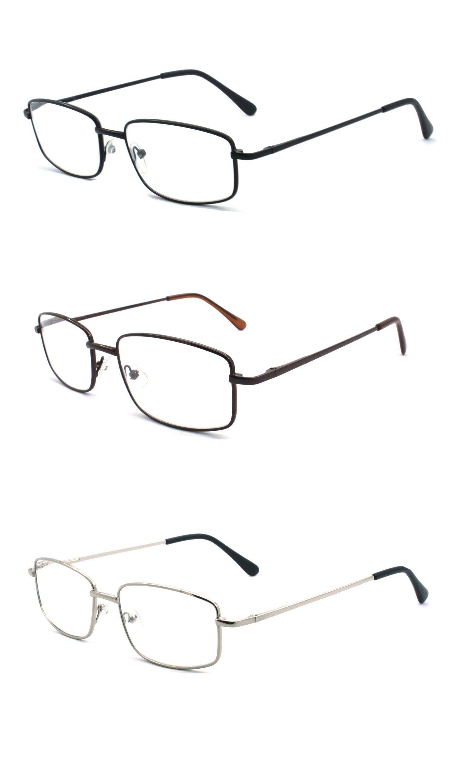 EYEZOOM 3 Pairs Extra Wide Light Weight Rectangular Metal Frame Reading ...