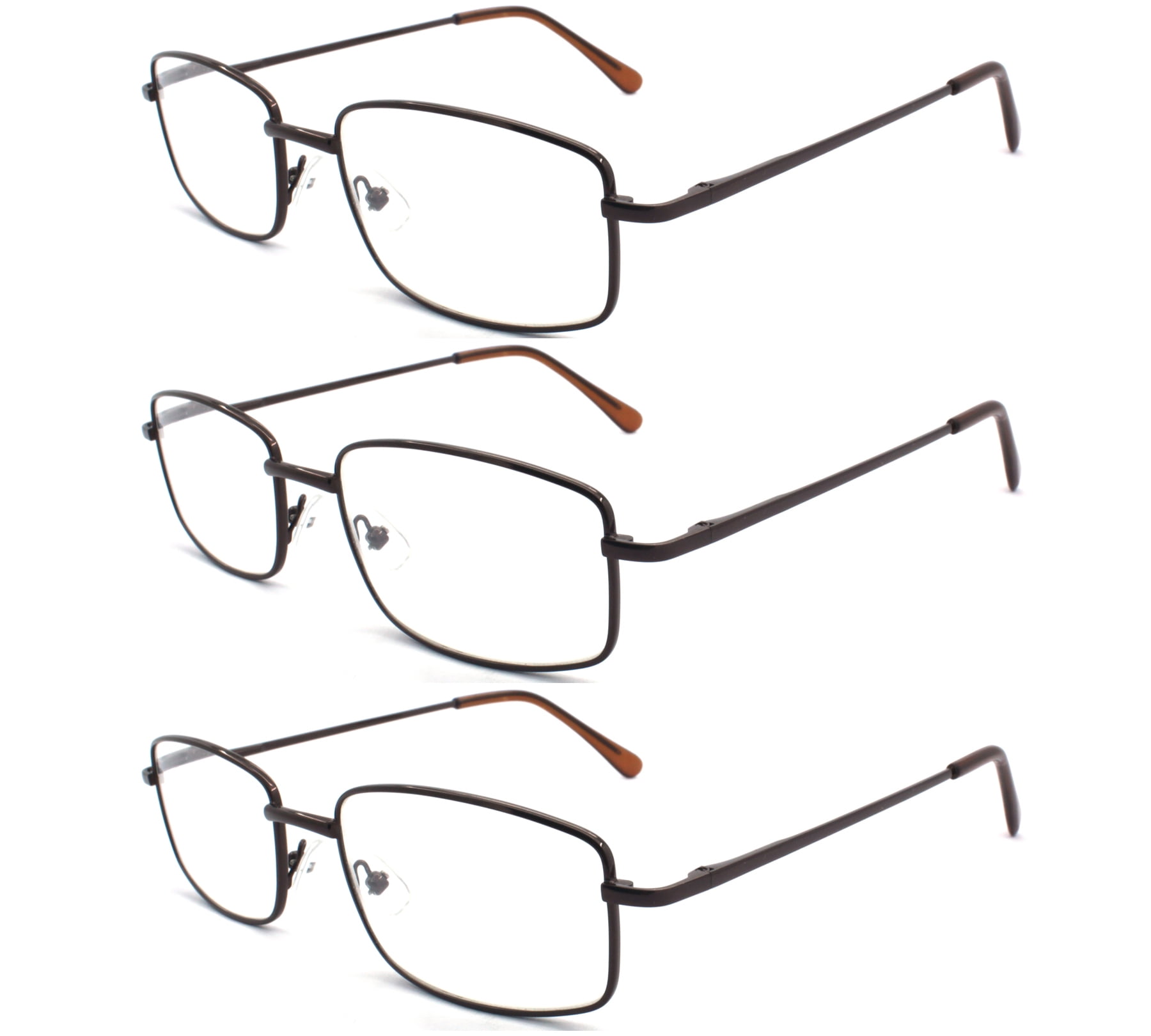 EYEZOOM 3 Pairs Extra Wide Light Weight Rectangular Metal Frame Reading ...