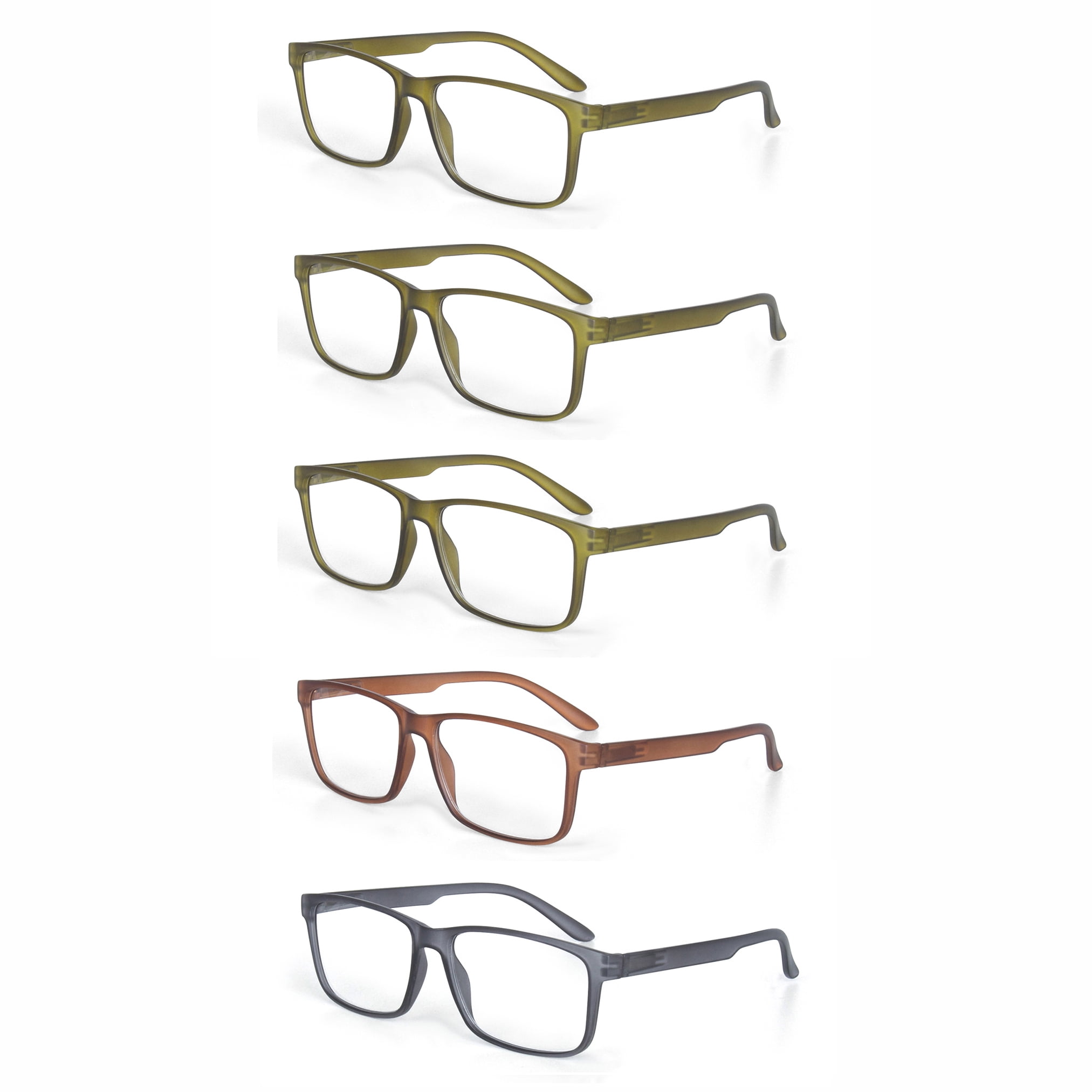 EYEZOOM 5 Pack Unisex Large Plastic Rectangular Reading Glasses with ...