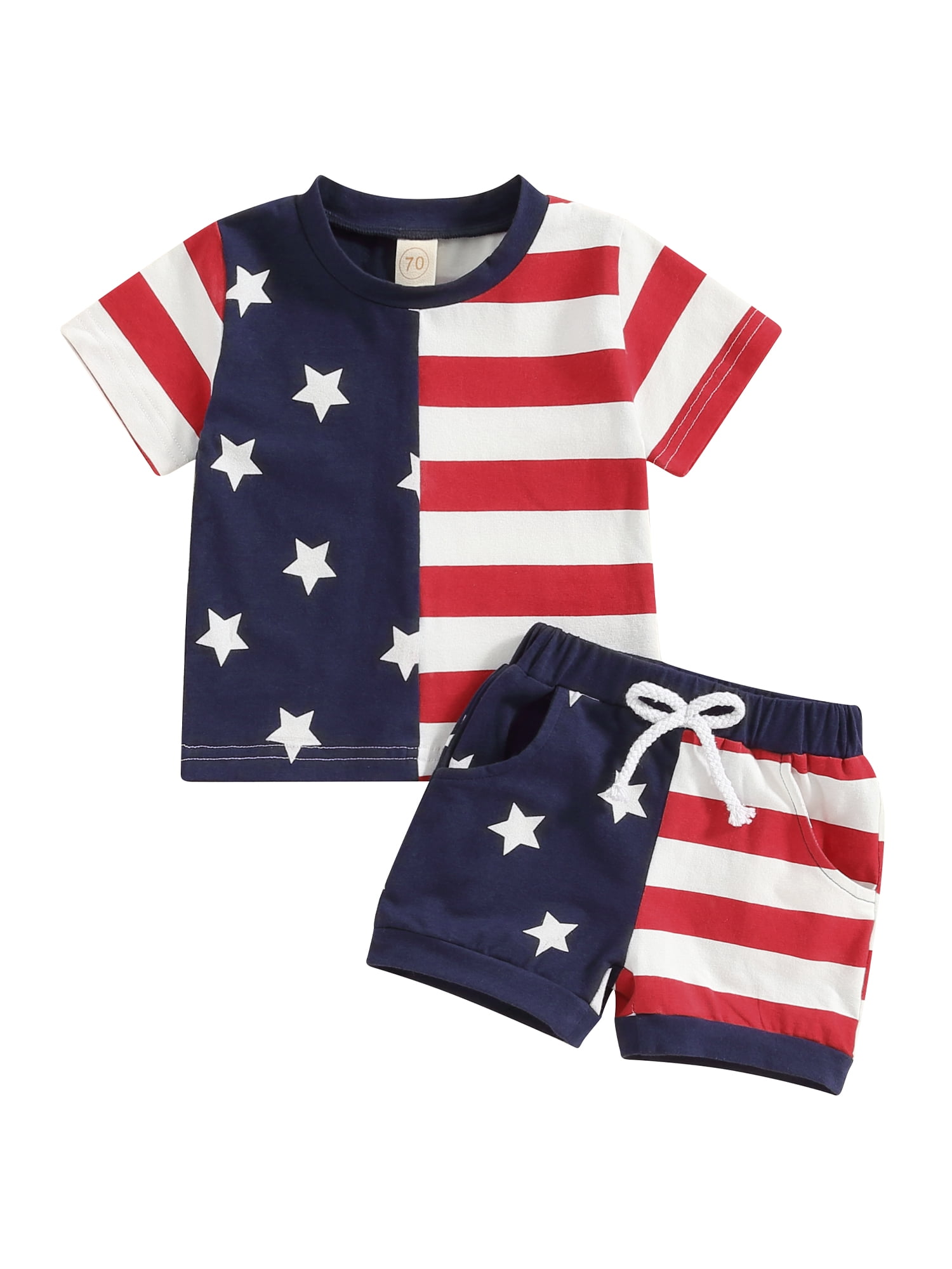 EYIIYE Baby 4th of July Outfit Short Sleeve Stars and Stripes Print T ...