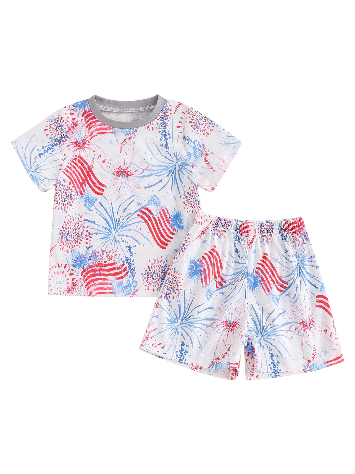 EYIIYE Baby Boy Girl 4th of July Outfits, Firework Short Sleeve Tops ...