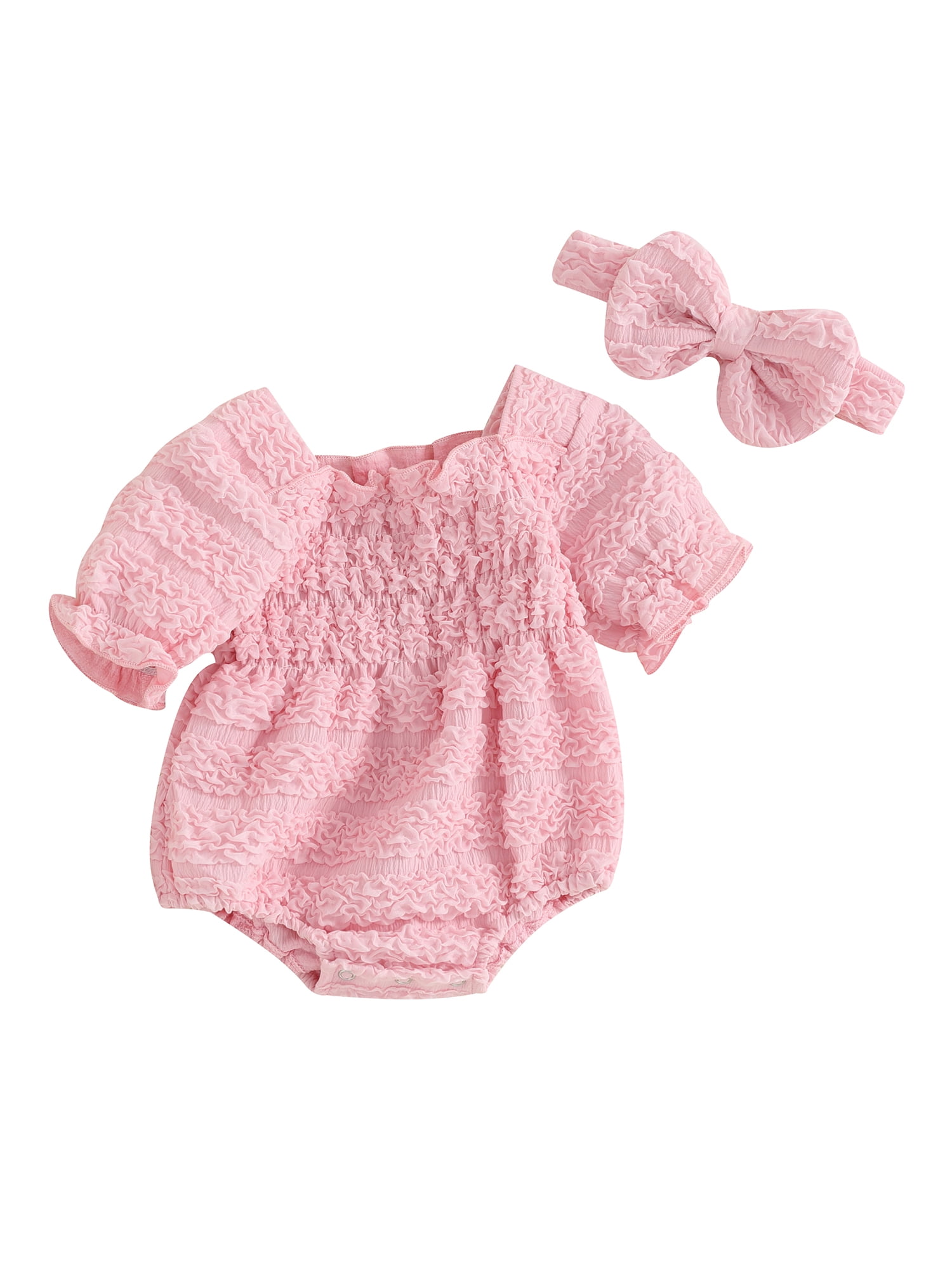 EYIIYE Baby Girl 2 Piece Outfits Ruched Short Sleeve Romper with ...