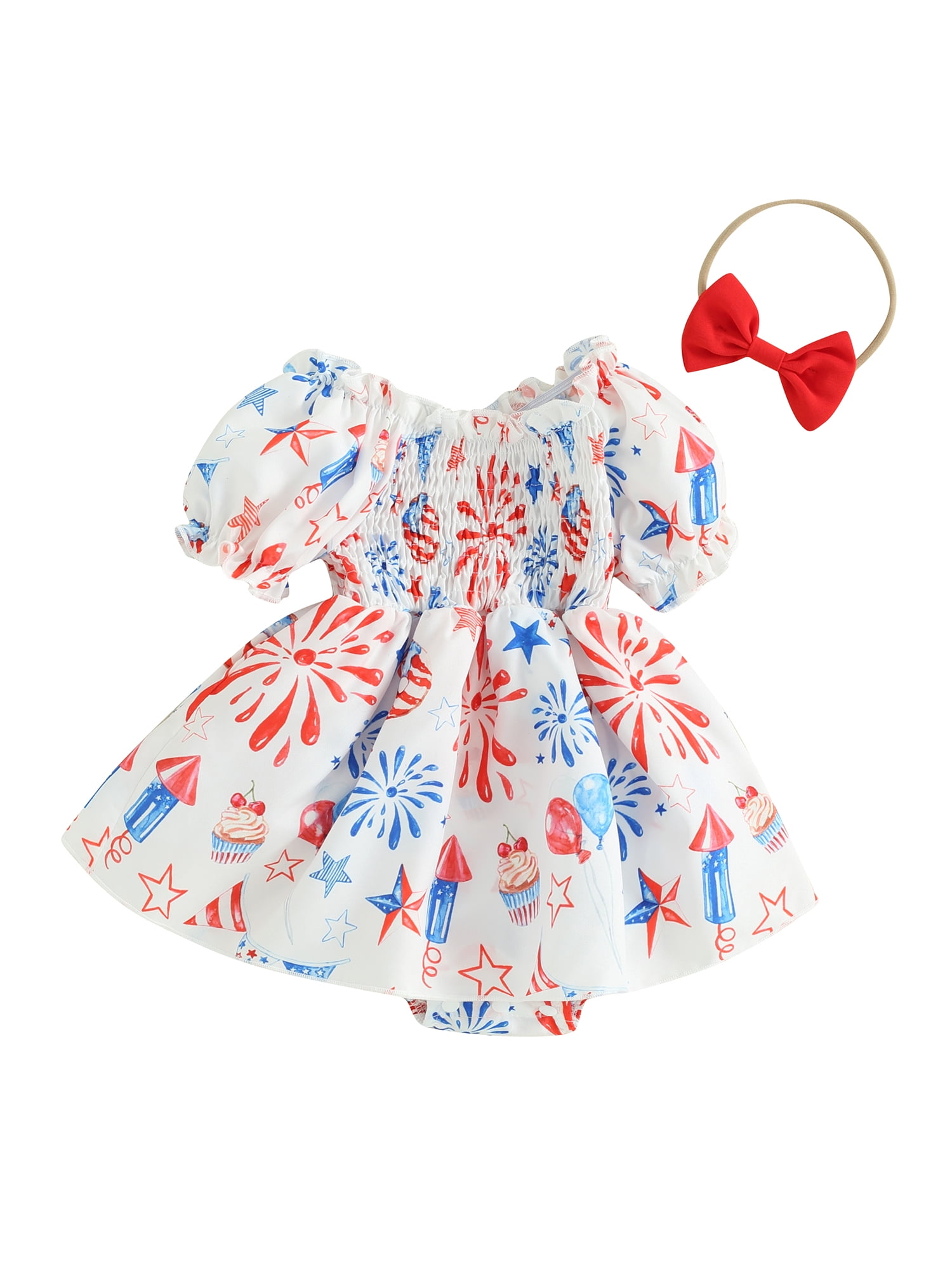 EYIIYE Baby Girl 4th of July Romper Dress Star Balloon Print Short Puff ...