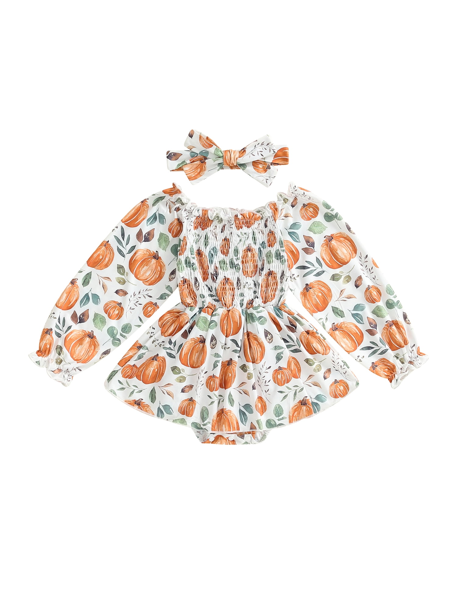 EYIIYE Baby Girl Halloween Outfit, Off-shoulder Pumpkin Print Romper Headband - Walmart.com