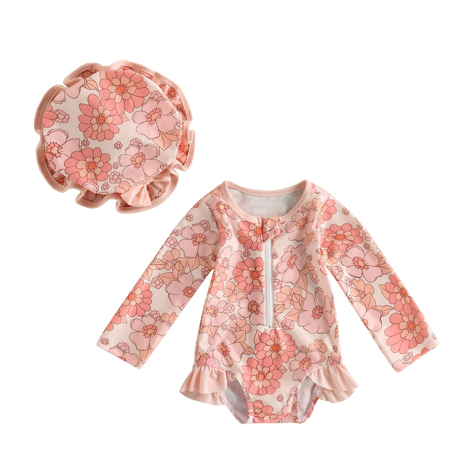 EYIIYE Baby Girl One-Piece Swimsuit Rash Guard Toddler Infant Zipper ...