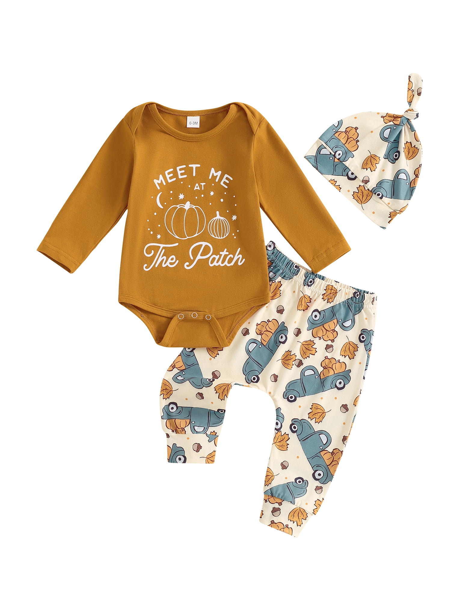 EYIIYE Baby Halloween Outfit Letter Print Romper Pumpkin Trucker Pants Hat - Walmart.com