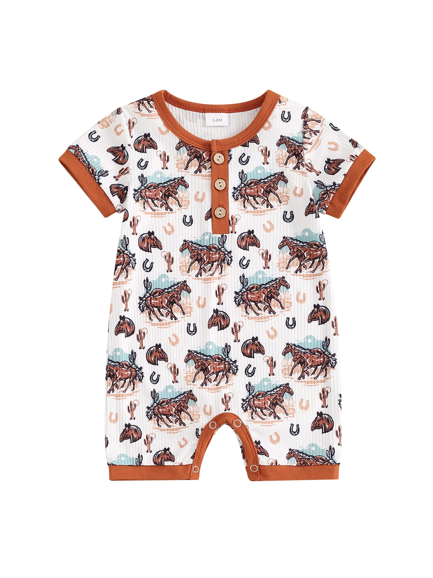 EYIIYE Baby Western Romper Booties/Animal Print Button Short Sleeve ...