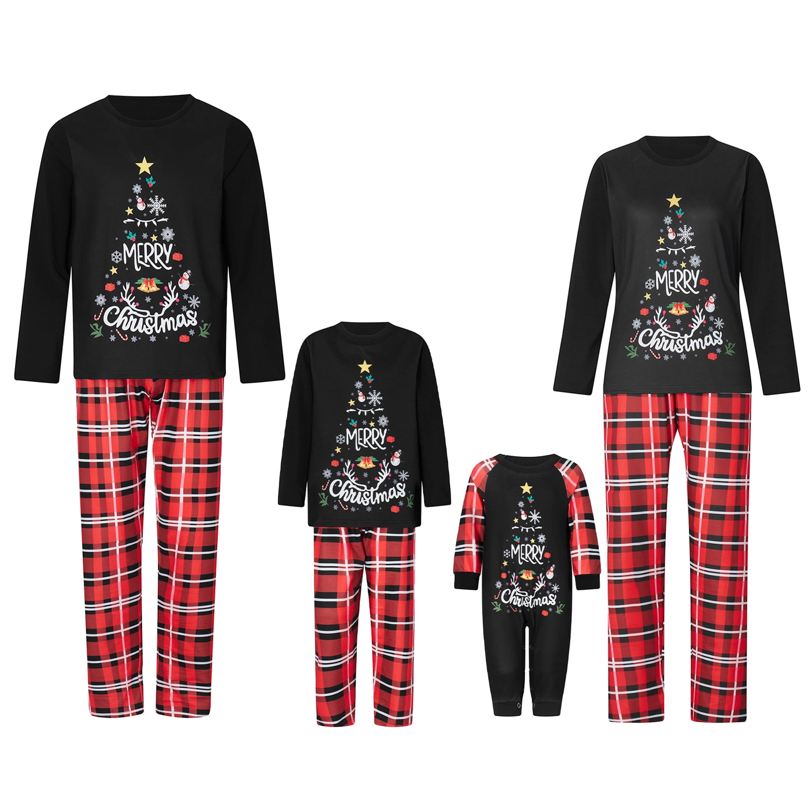 EYIIYE Family Christmas Pajamas Matching Sets, Long Sleeve Tree Print T ...
