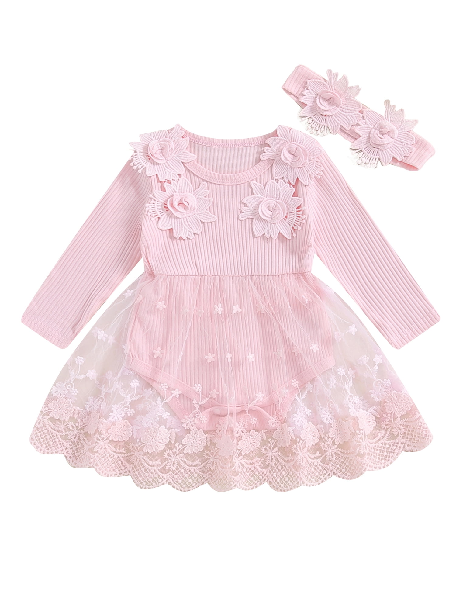 EYIIYE Girl Fall Romper Dress Floral Long Sleeve Tulle Jumpsuit ...