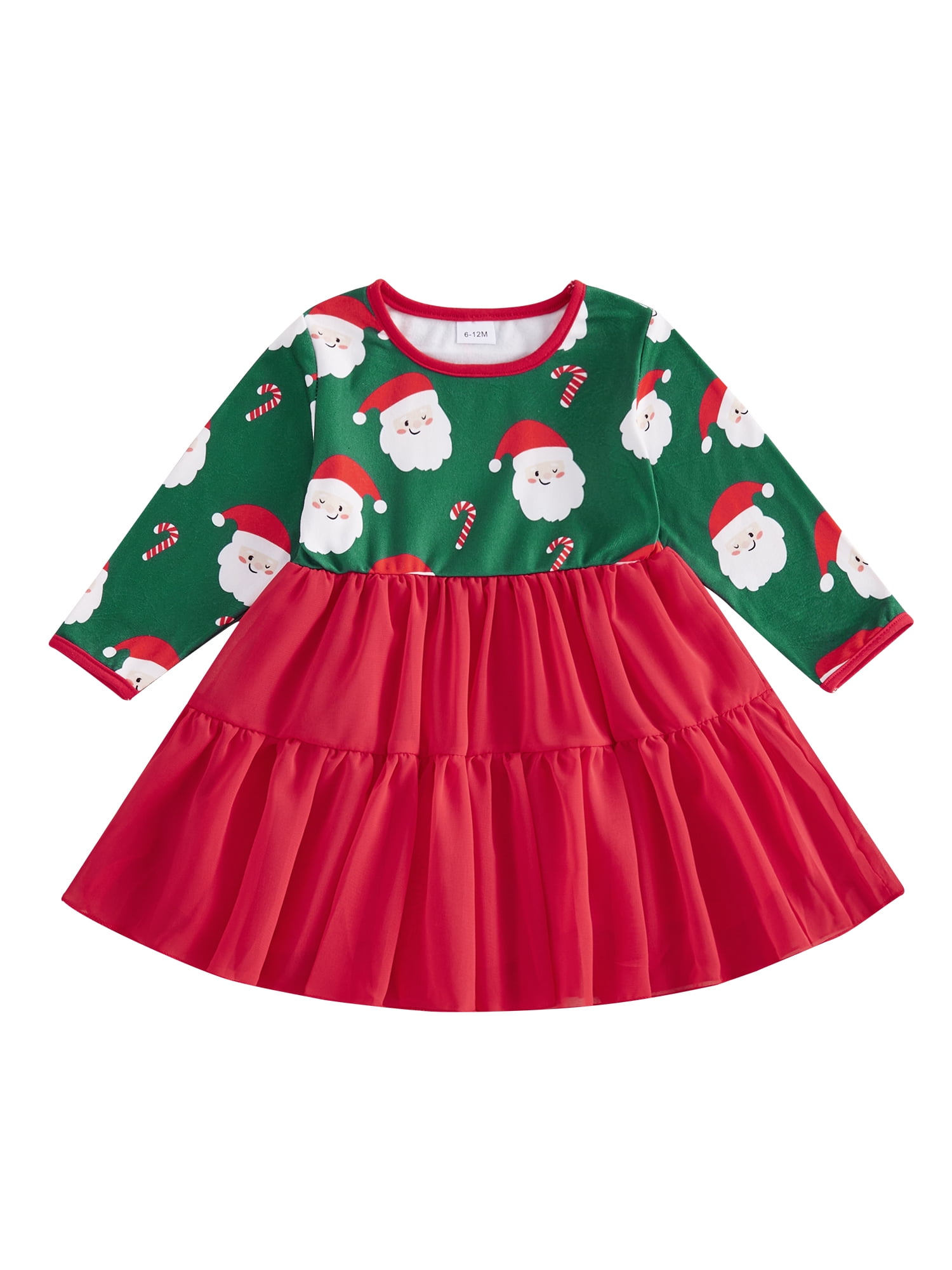 EYIIYE Girls Christmas Dress, Long Sleeve Santa Claus Pleated A-line ...