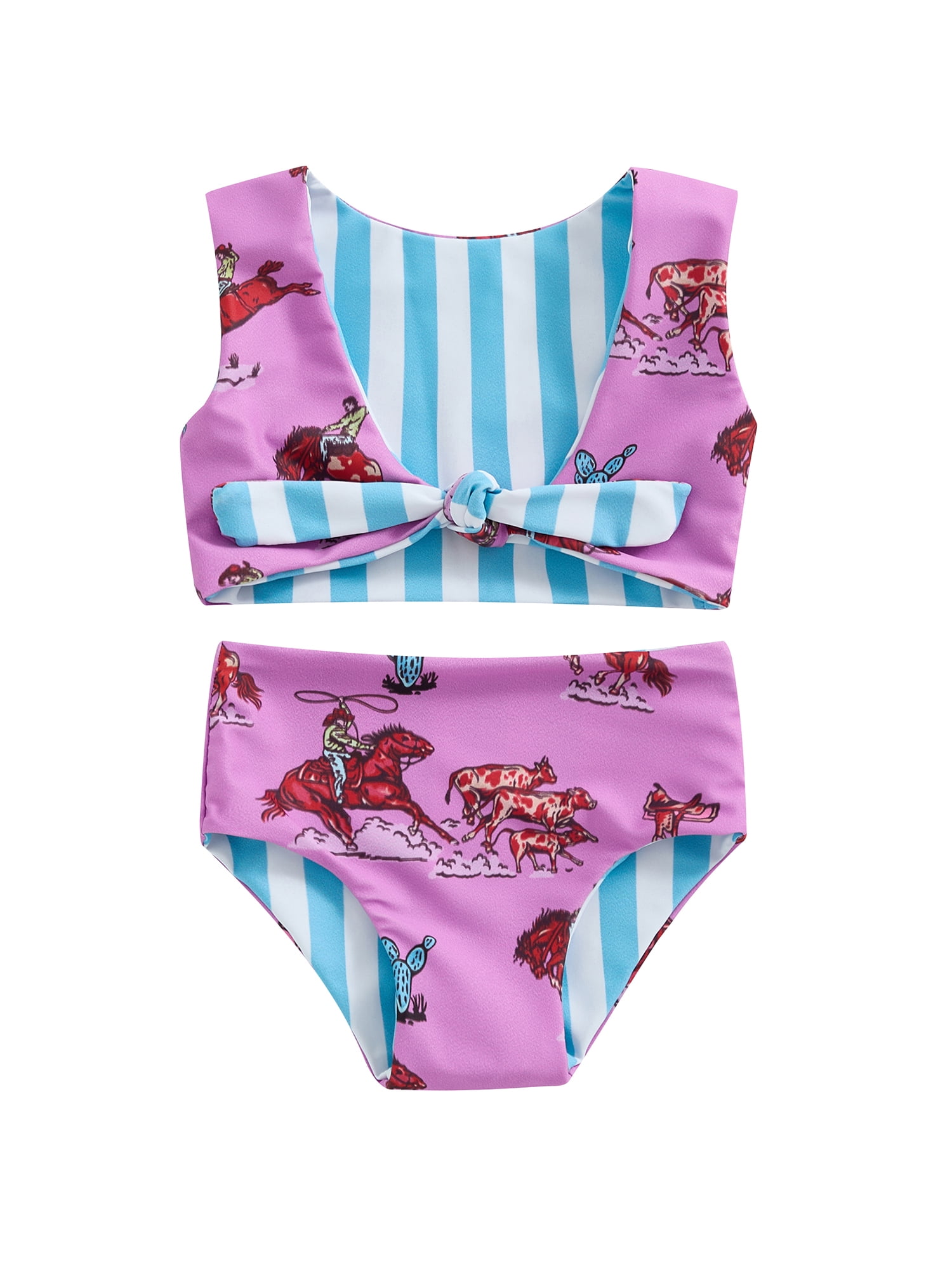EYIIYE Kids Girl Tankini Swimsuits Cowboy Print Backless Tank Tops and ...