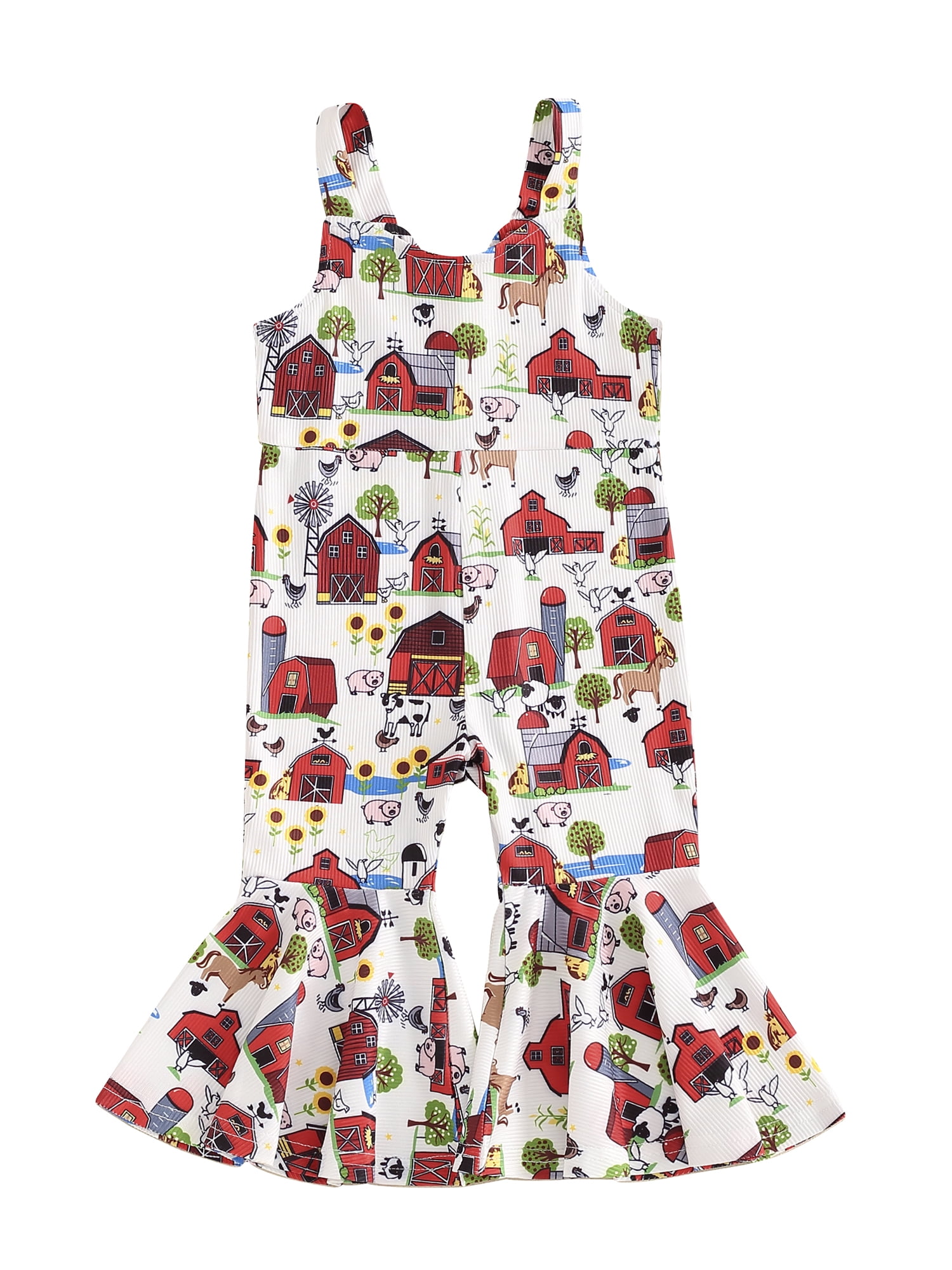 EYIIYE Little Girl Bell Bottom Jumpsuit Rooster Sleeveless Flare Romper ...