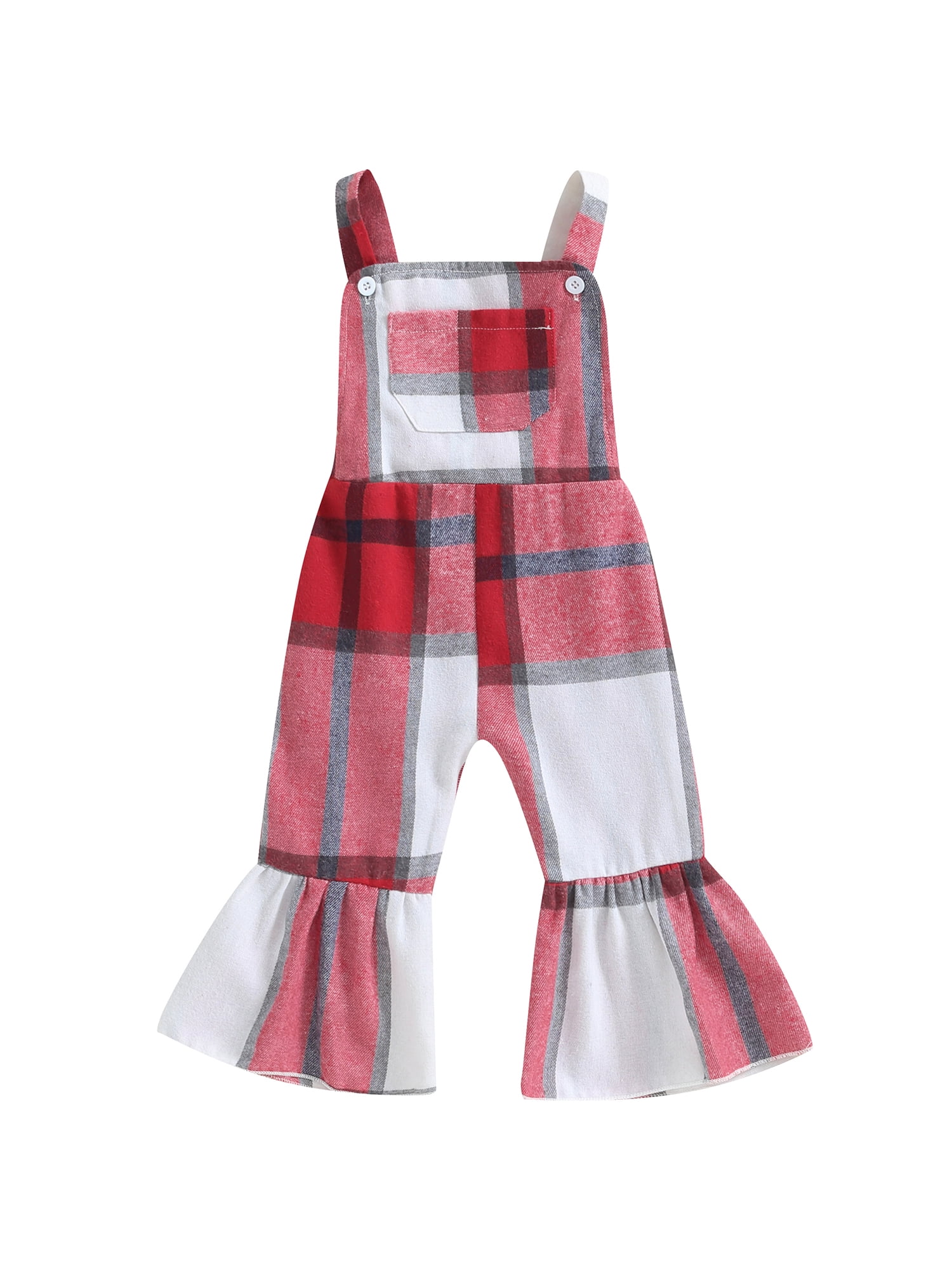 EYIIYE Little Girl Plaid Overalls Square Neck Sleeveless Bell Bottom ...