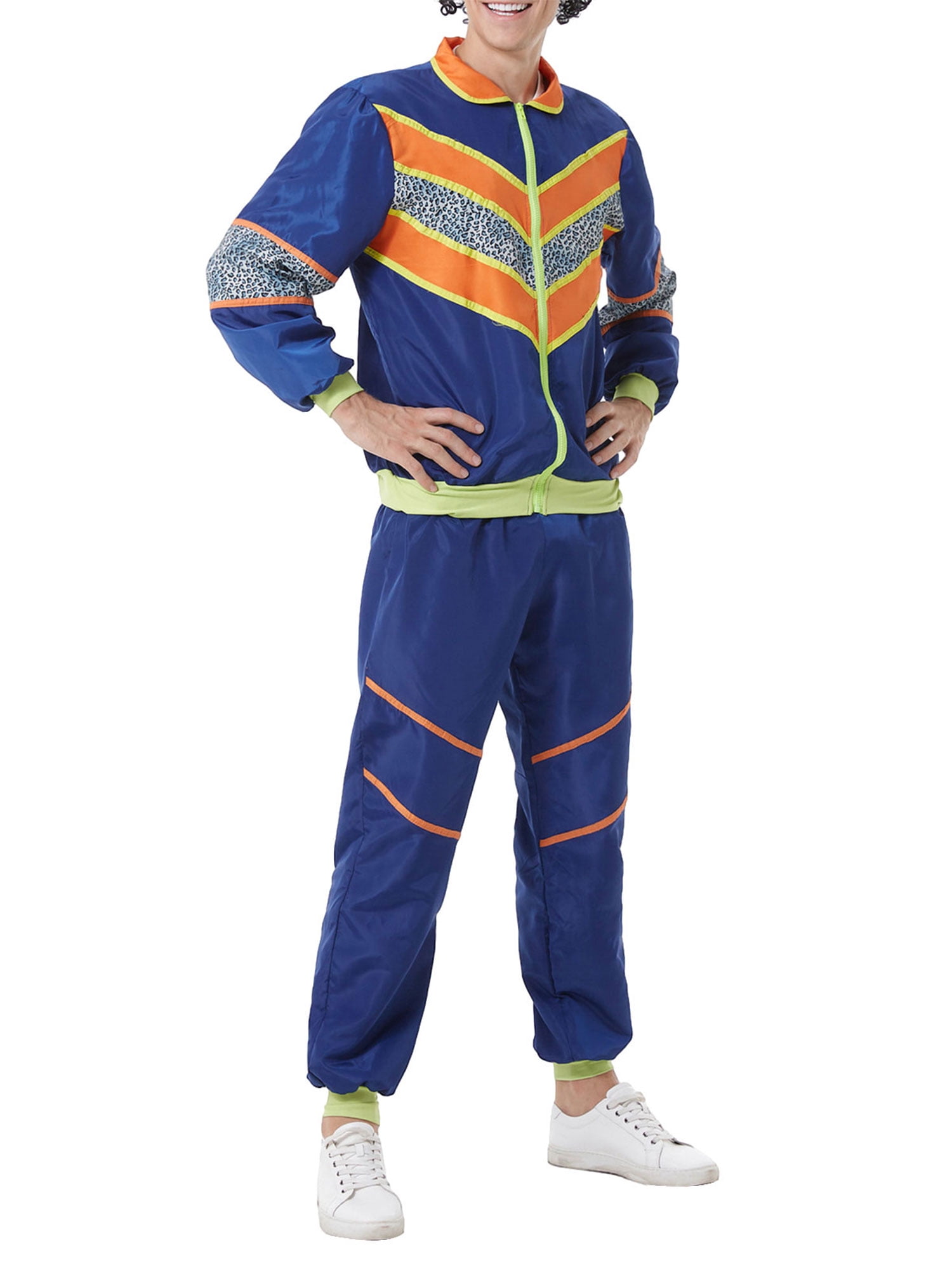 EYIIYE Men 80s Outfit, Contrast Color Zip-up Jacket Pants Hiphop ...