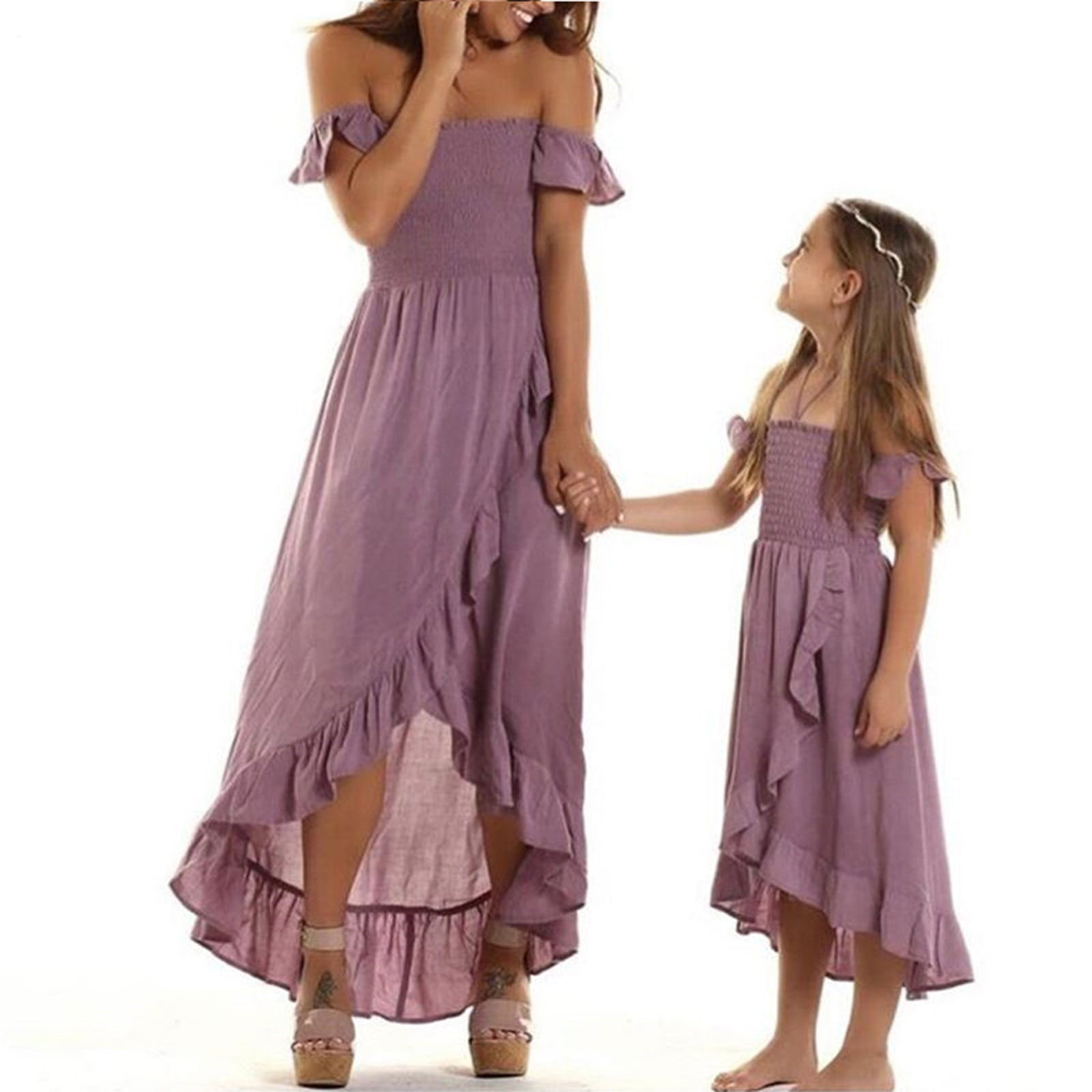 EYIIYE Mom Daughter Matching Dresses Off Shoulder Maxi Ruffle Backless ...