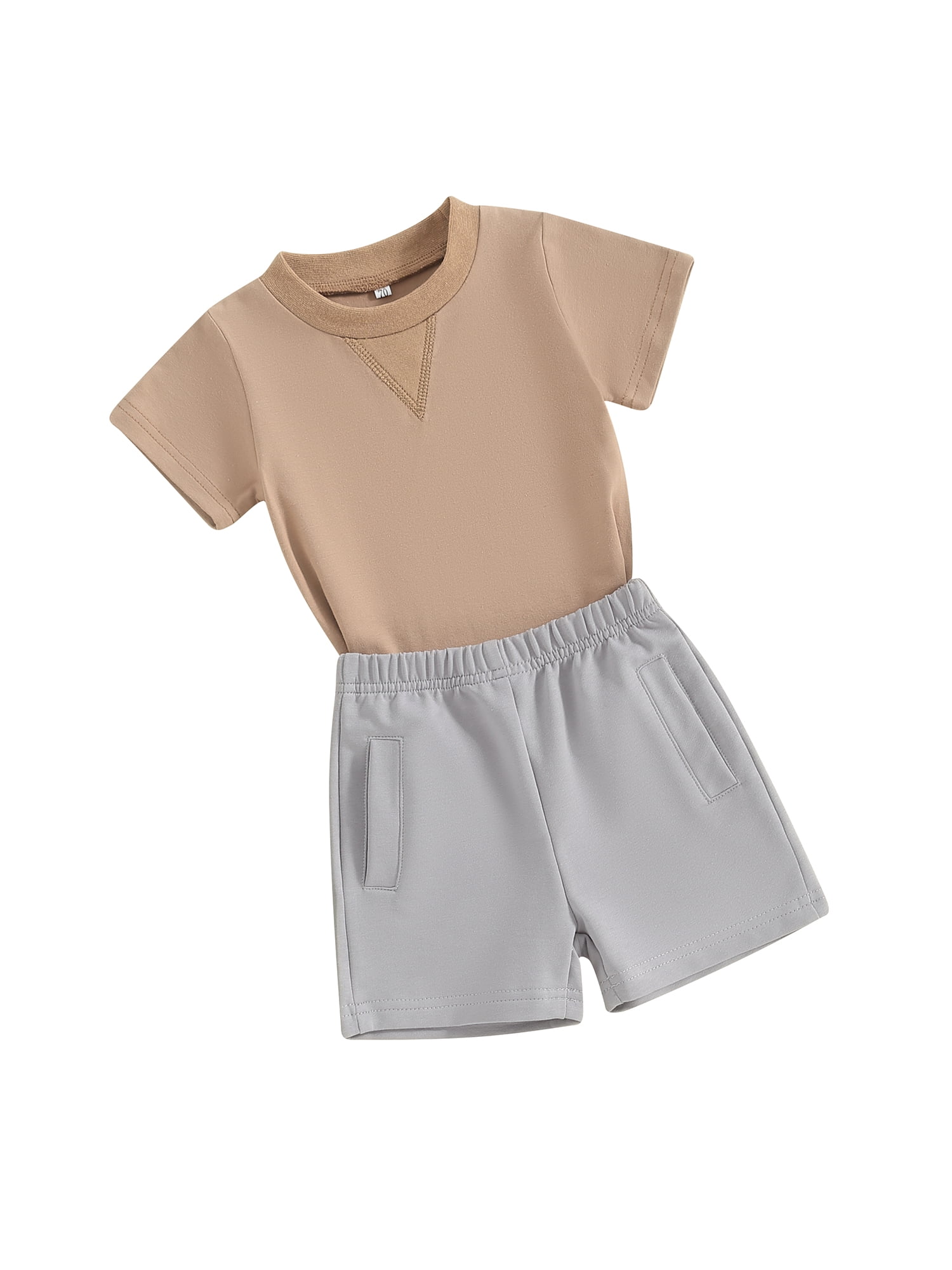 EYIIYE Toddler Boys Summer Outfits Reverse Stitch V-Shape Pattern Tops ...
